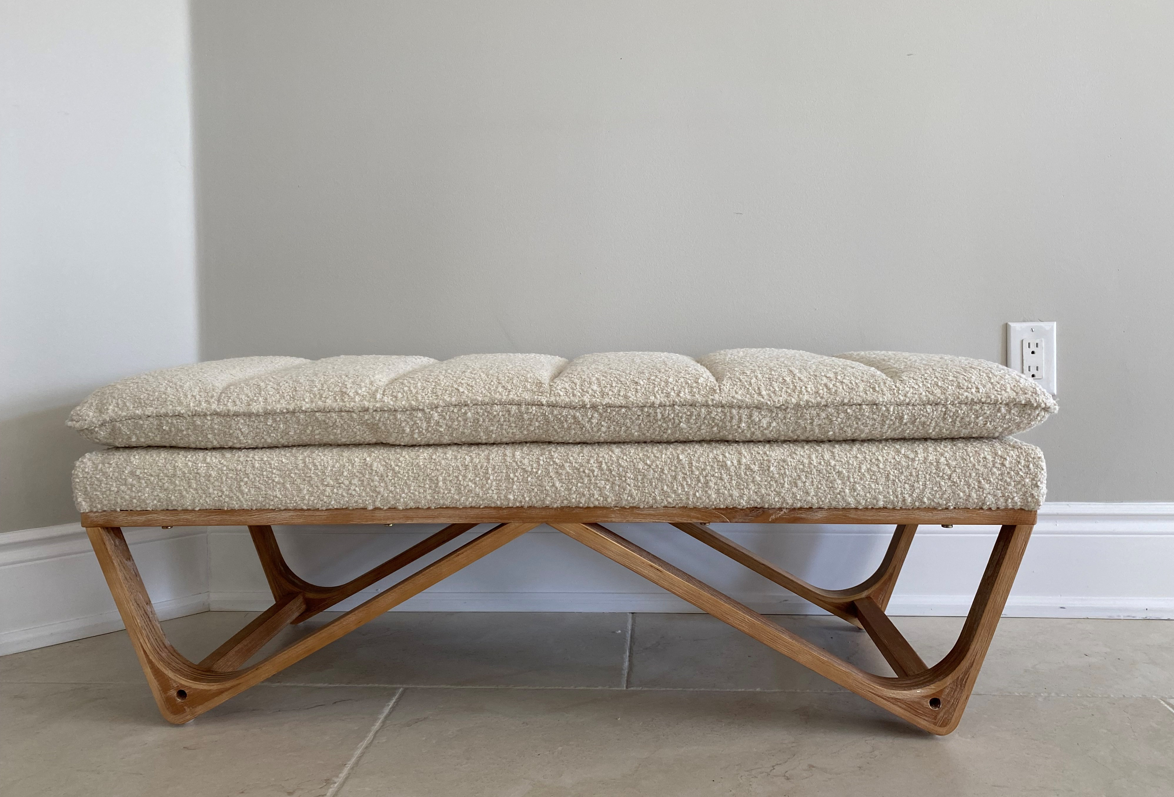 Gracie Oaks Jaculine Fabric Upholstered Pillow Cushion Top Wood Bench ...