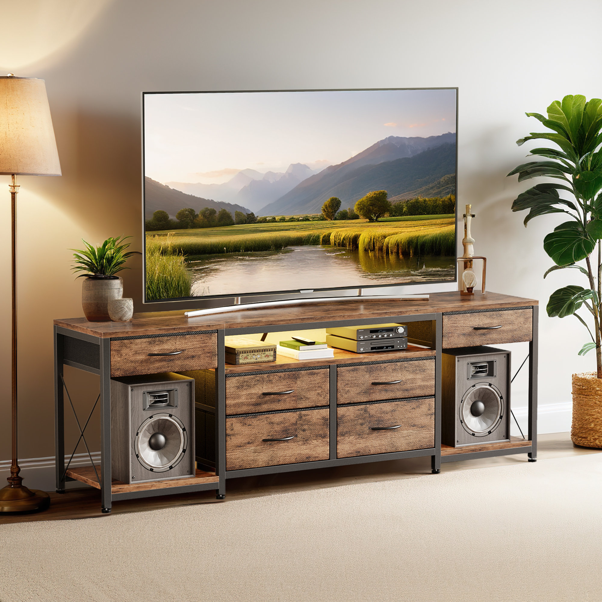 17 Stories Moona TV Stand Dresser with 6 Drawers/Power Outlets/LED ...