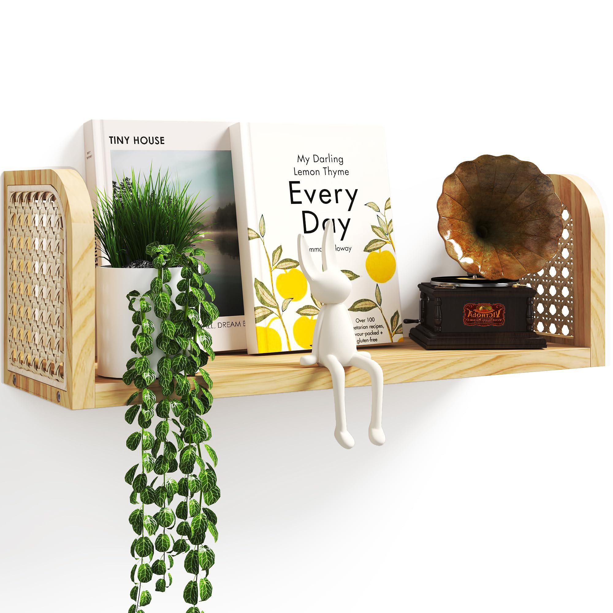 Dakota Fields Rattan Wall Shelf Boho Decorative Floating Shelves | Wayfair