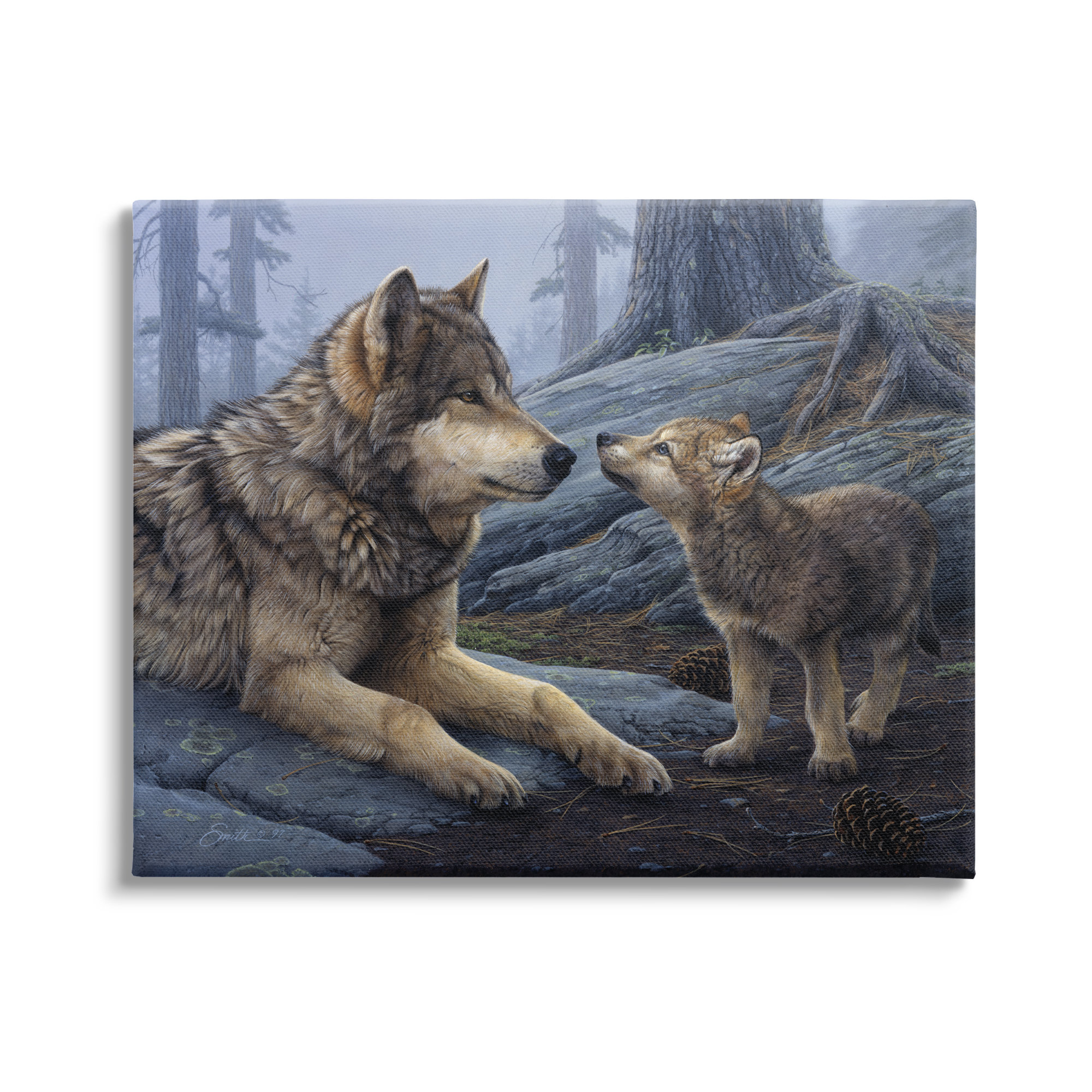 Stupell Industries Au-907-Canvas Wolf & Cub Woodland Forest On Canvas ...
