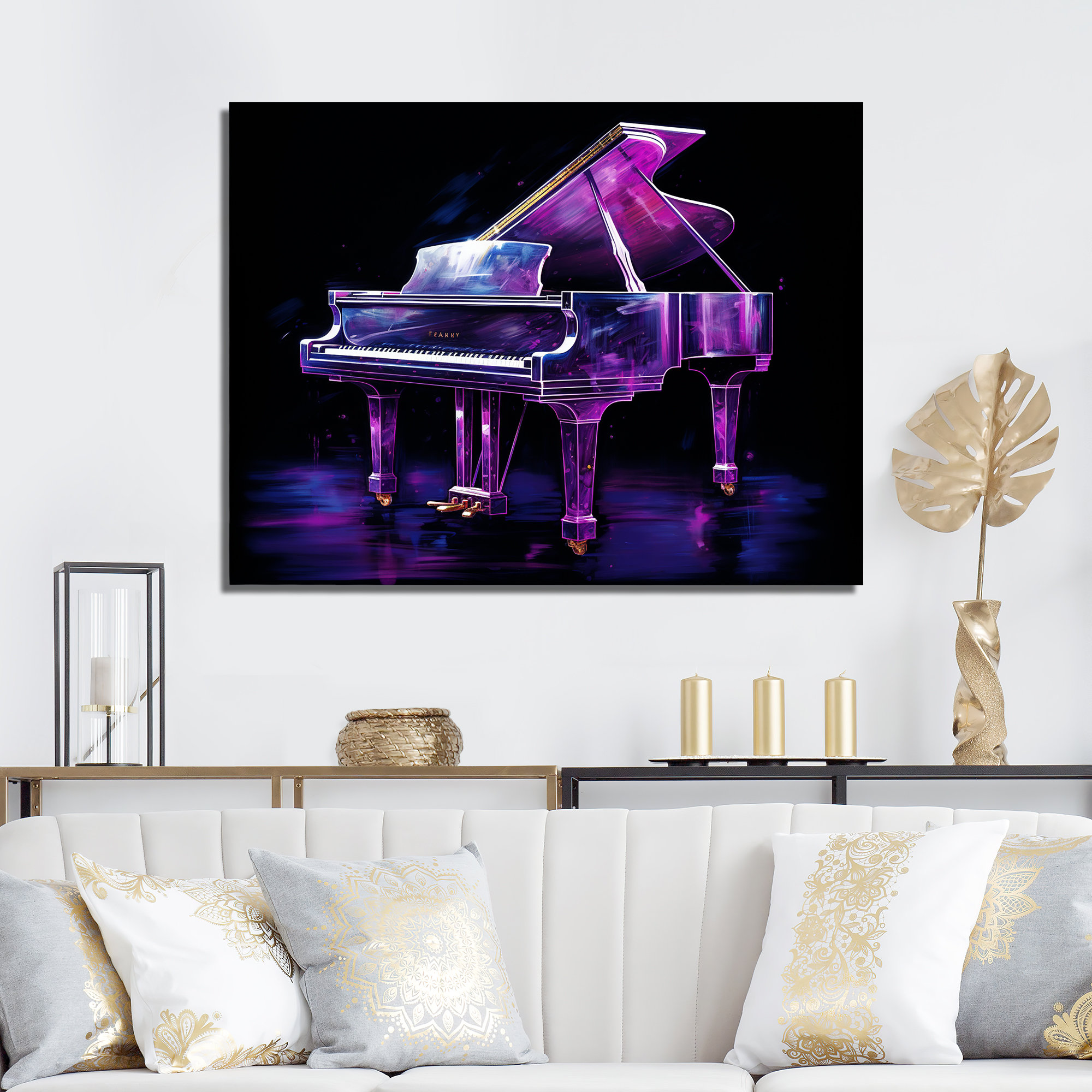 Design Art Purple Piano Neon Nocturne III On Canvas Print | Wayfair