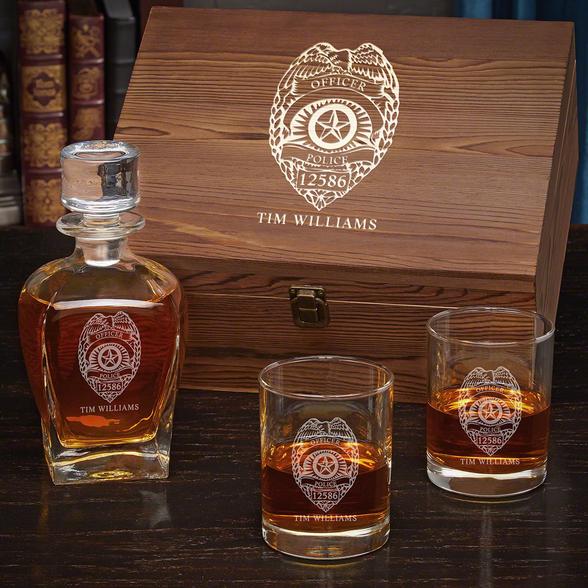 Darby Home Co Bourgoin Police Badge Custom 3 Piece Whiskey Decanter Set ...