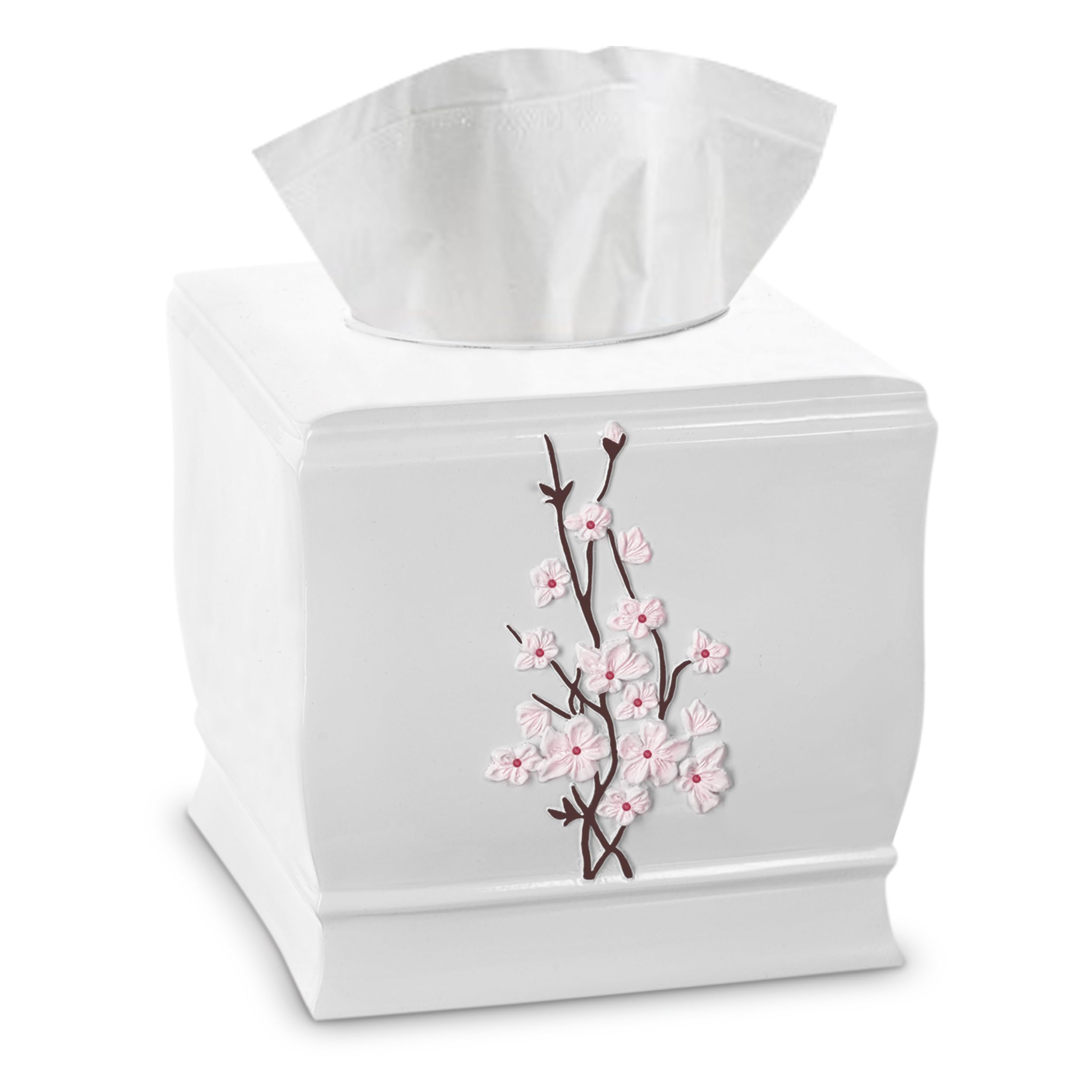 One Allium Way Tissue Box Cover Square - Cherry Blossom Decor White And ...