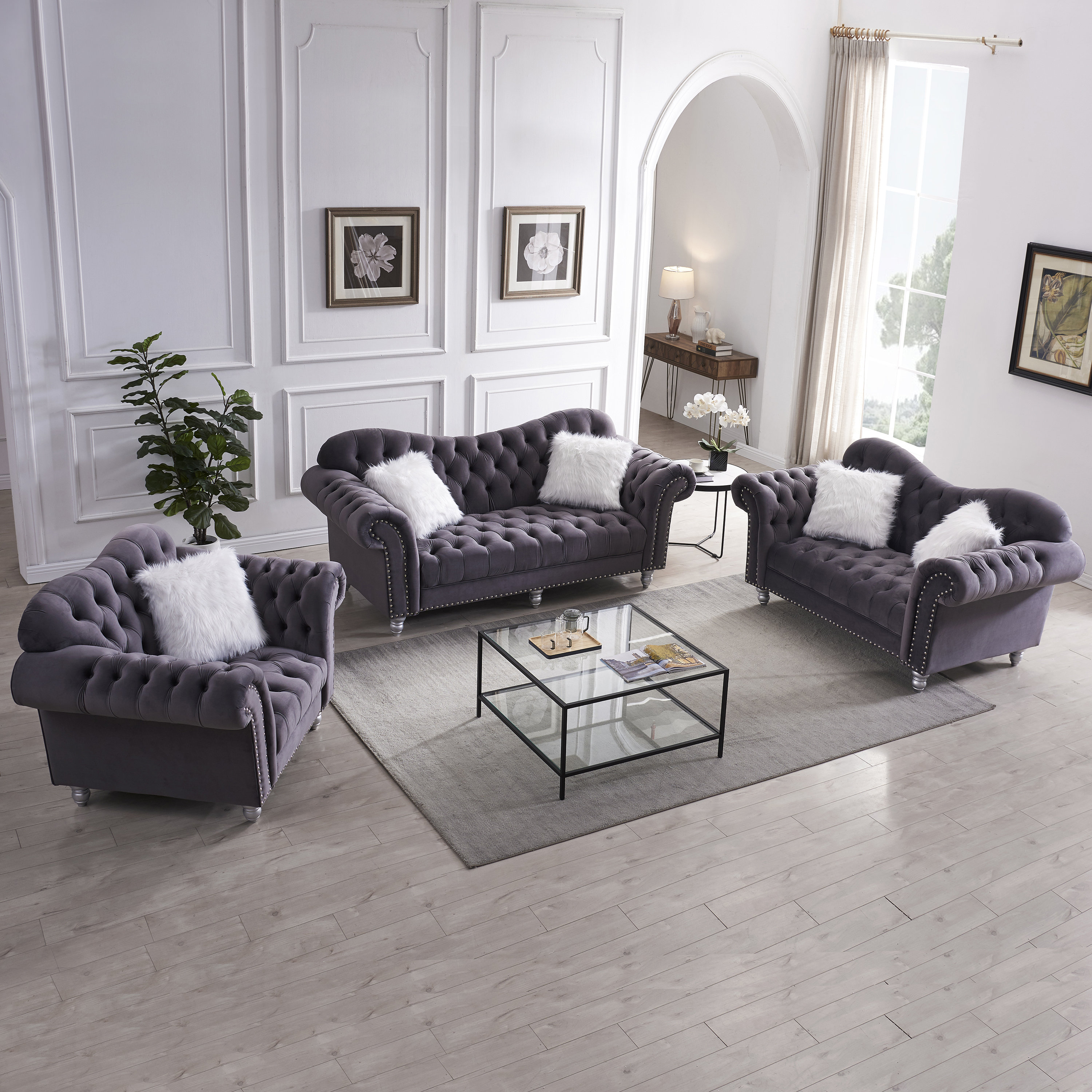 WANDINGT Modern Sofa 3 Piece Living Room Sofa Set, Including 3-Seater ...