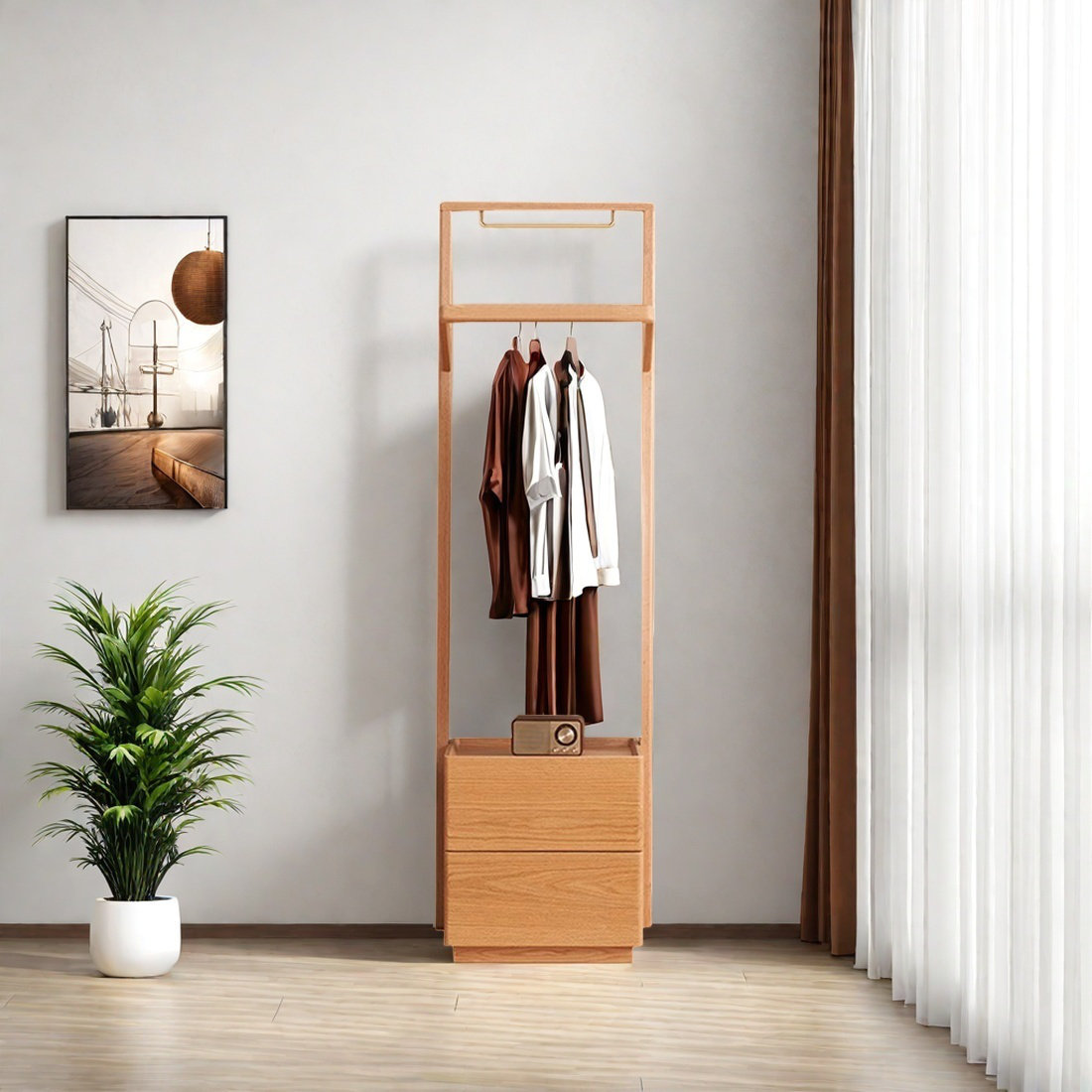PPEDKS Coat Rack with Double - Rods and Drawers | Wayfair