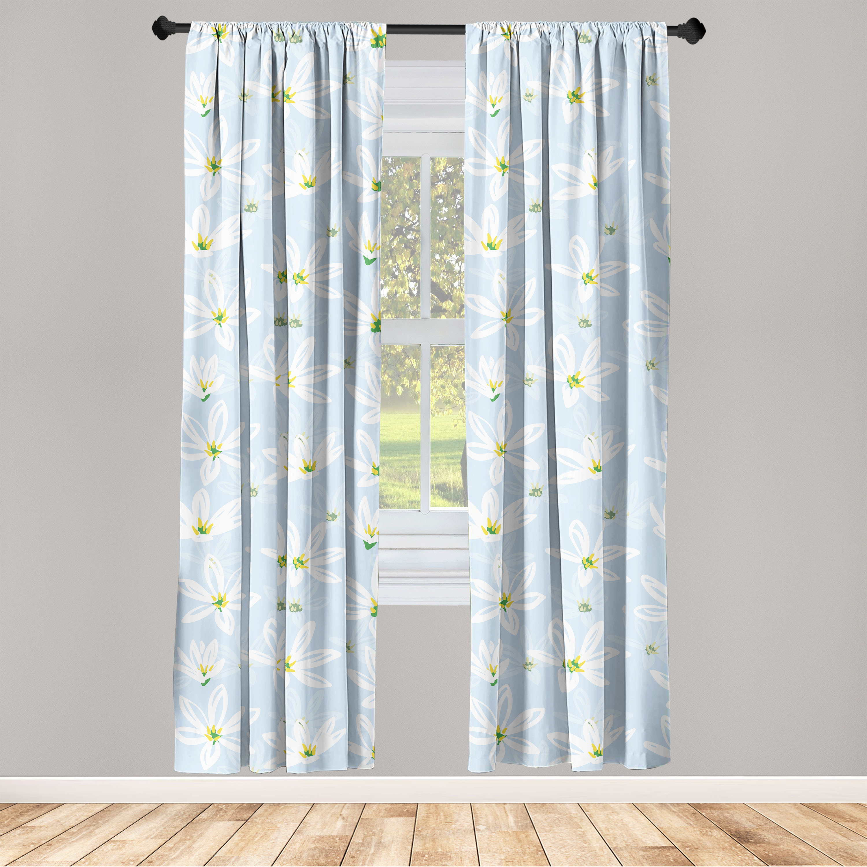 East Urban Home Spring Curtains Doodle Style White Flowers Pair 426671 ...