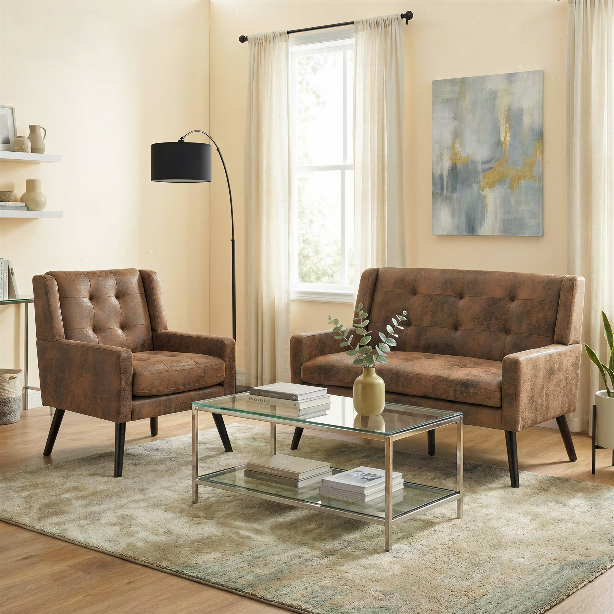 Mercer41 Tufted Upholstered 2-Piece Living Room Set - Loveseat Sofa ...