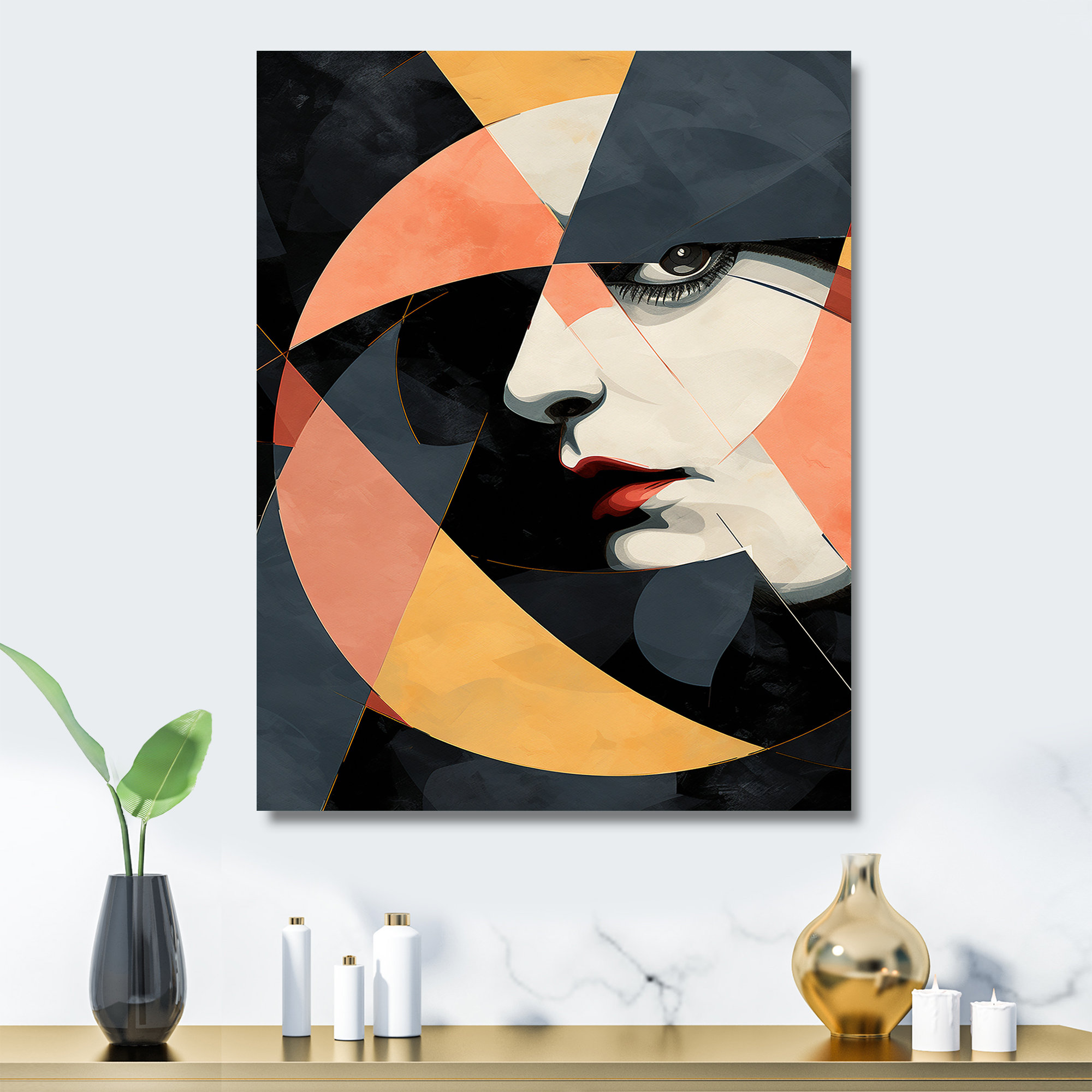 Design Art Black And Pink Woman Cubist Portrait I - Abstract Cubism ...