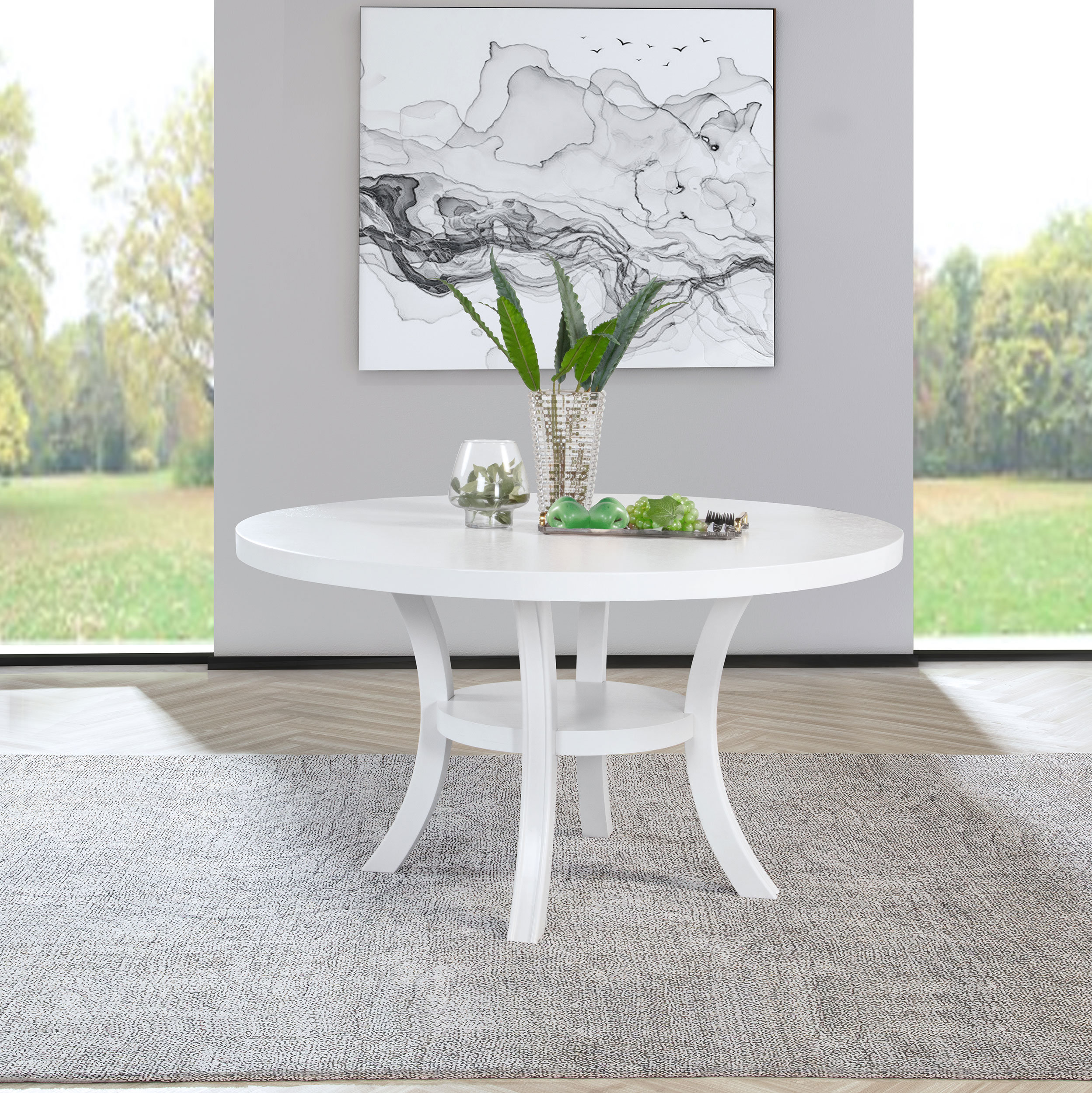 Ivy Bronx Judd 54-inch Round Dining Wood Table with Shelf Pearl White ...