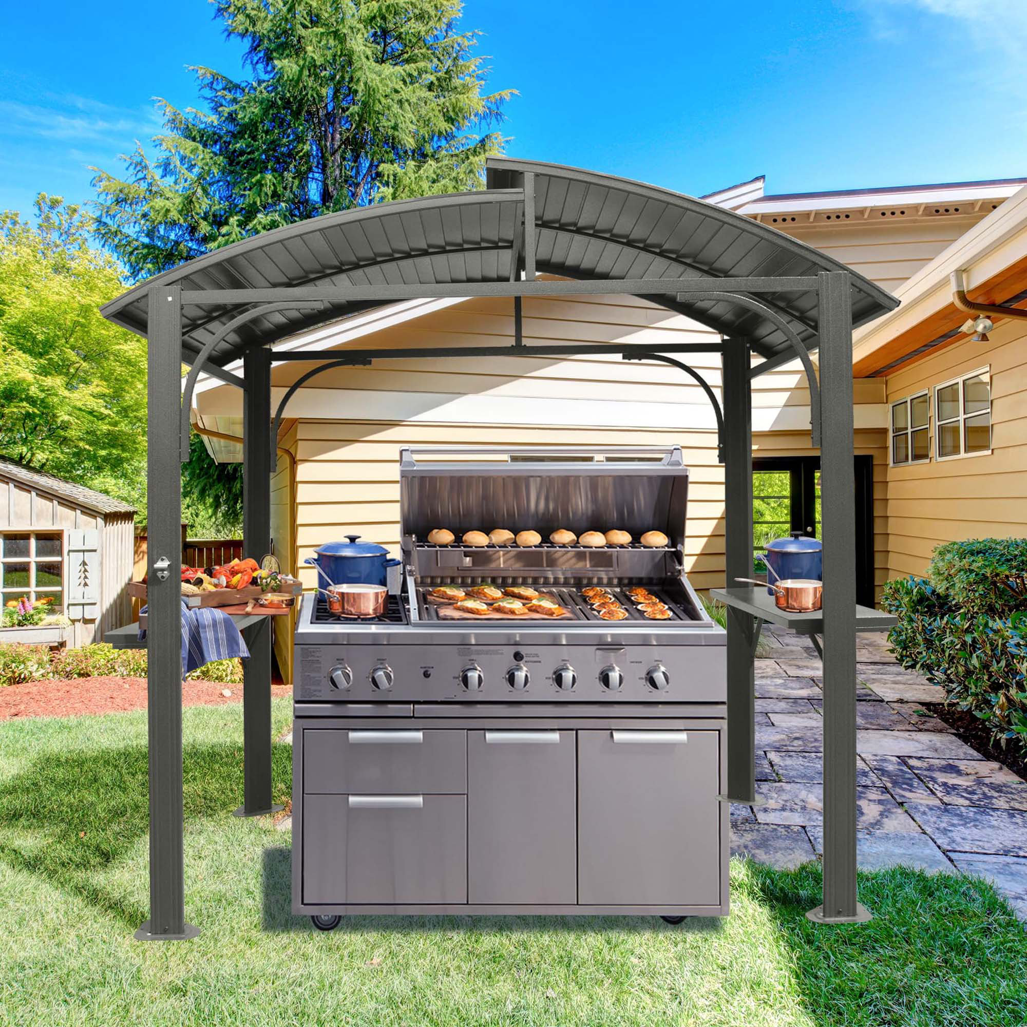 Galibens Arc Roof, Grill Canopy For Outdoor Grill W/Double Galvanized ...