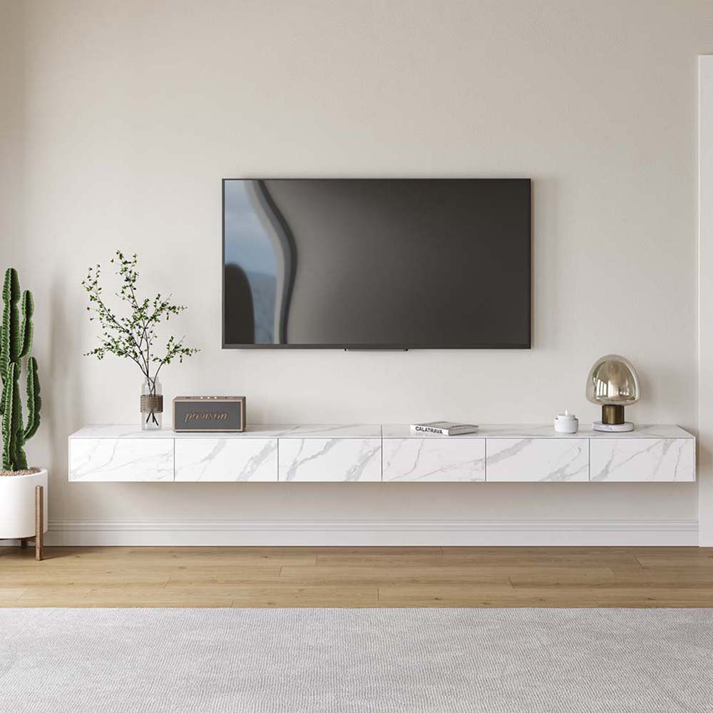 Orren Ellis Herschmann Modern Floating TV Stand, Faux Marble Wall ...