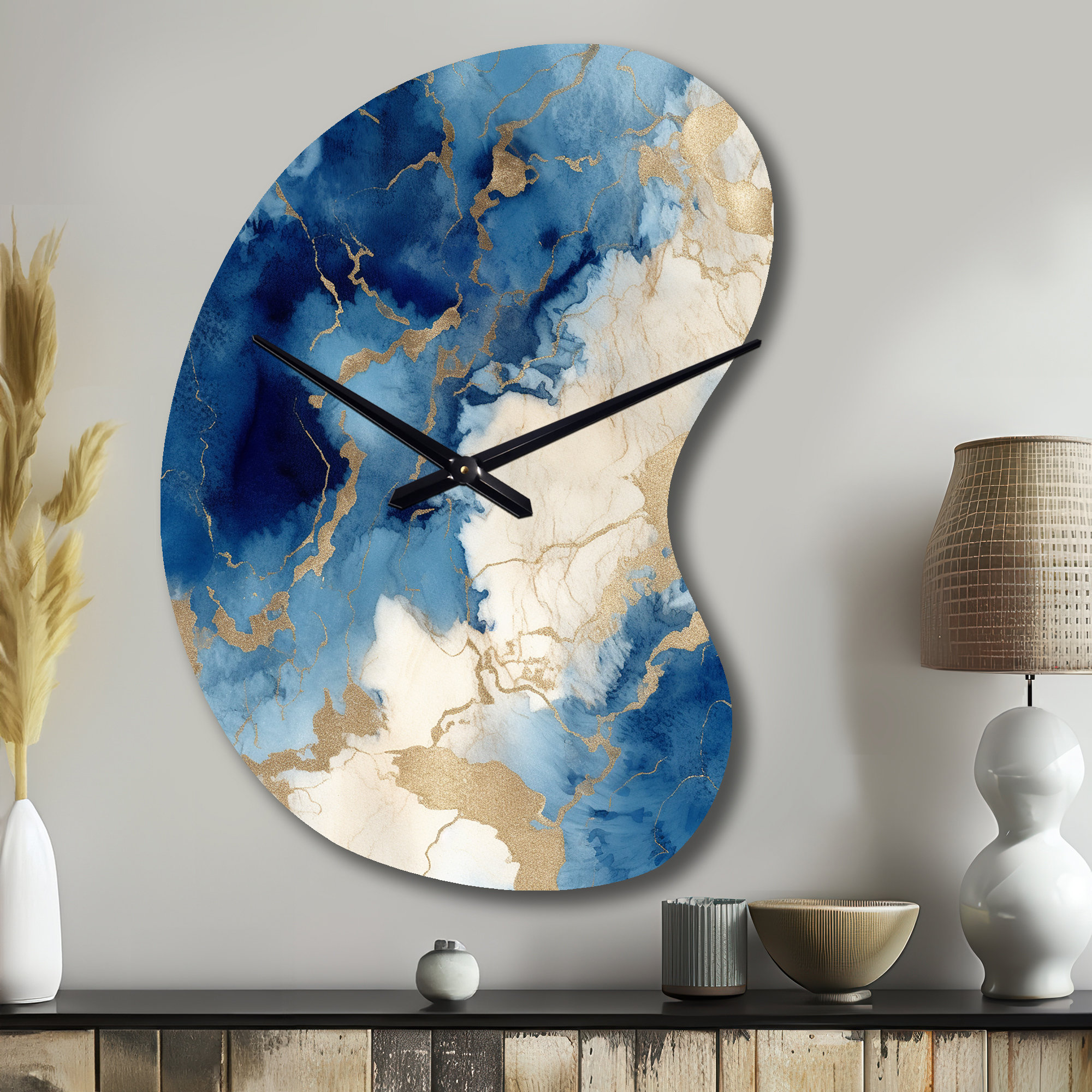 Design Art Blue And Gold Marble Clouds X - Boom Shape Fractals 3D Wall ...