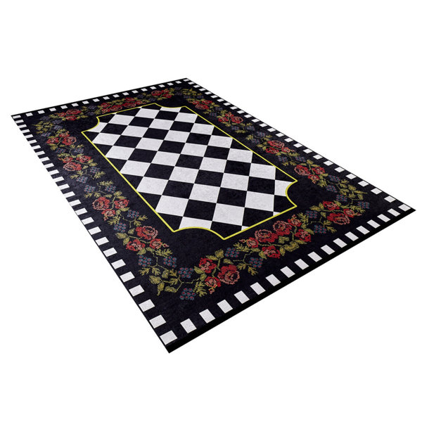 Bungalow Rose Cotton Black Machine Washable Rug | Wayfair