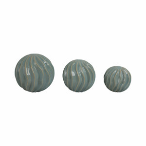 Sagebrook Home Set Of 3 Ceramic Orbs With Wavy Design – Modern ...