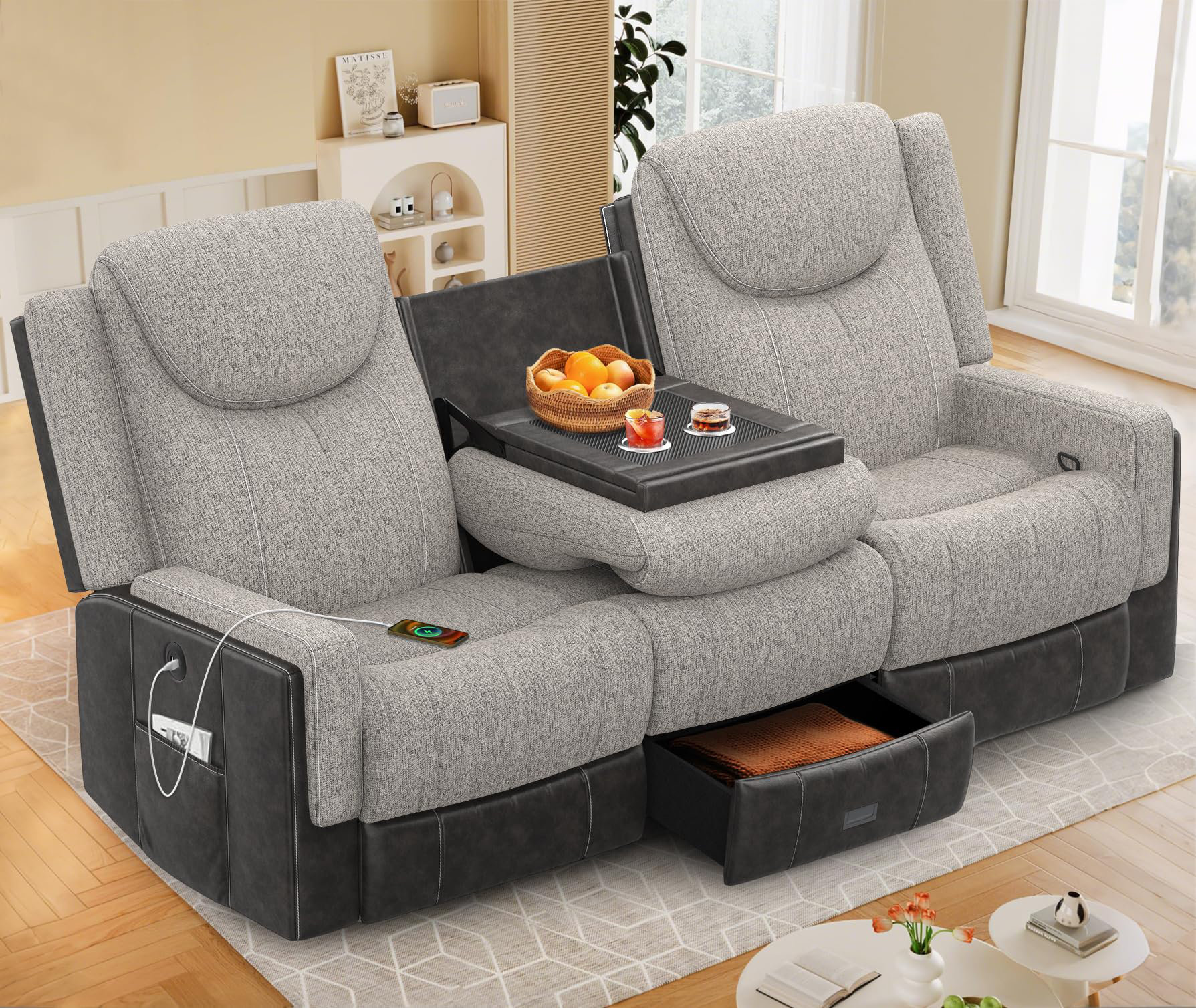 Latitude Run® Flip Middle Backrest 2-in-1 Manual Reclining Loveseat ...