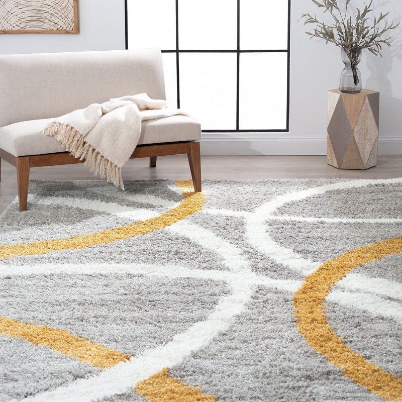 Wade Logan® Avera Performance Gray/White/Yellow Rug & Reviews | Wayfair
