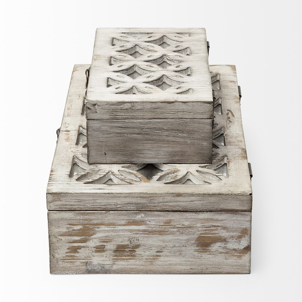 Gracie Oaks Set Of Two Distressed White Wooden Boxes - Wayfair Canada