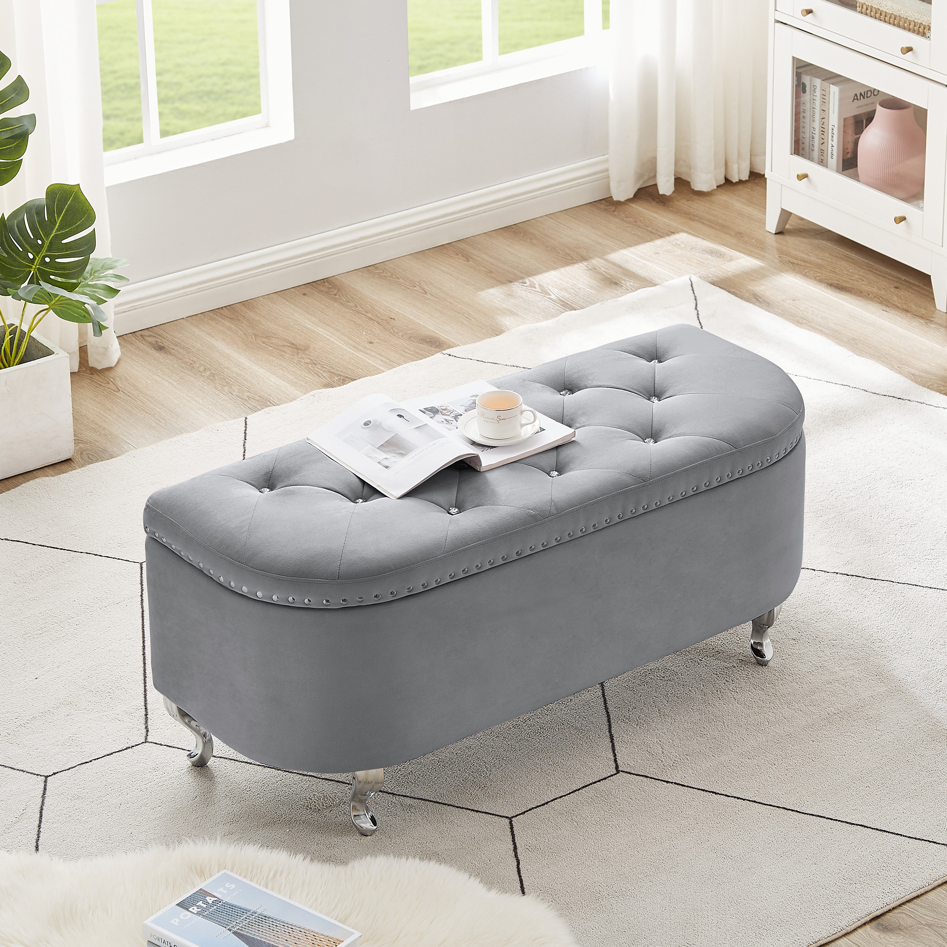 Rosdorf Park Keyland Velvet Upholstered Storage Bench Wayfair