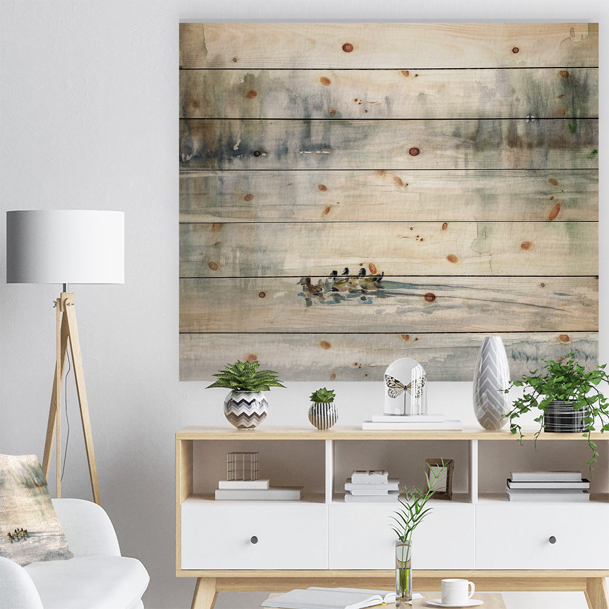 August Grove Ducks In Pond - Traditional Wood Wall Art Panels - Natural ...