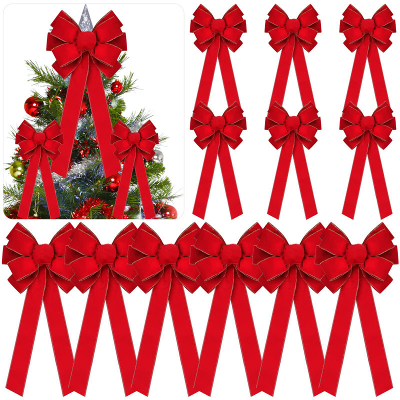 World Menagerie 12 Pcs Large Christmas Red Bows Big Red Bow with Gold ...