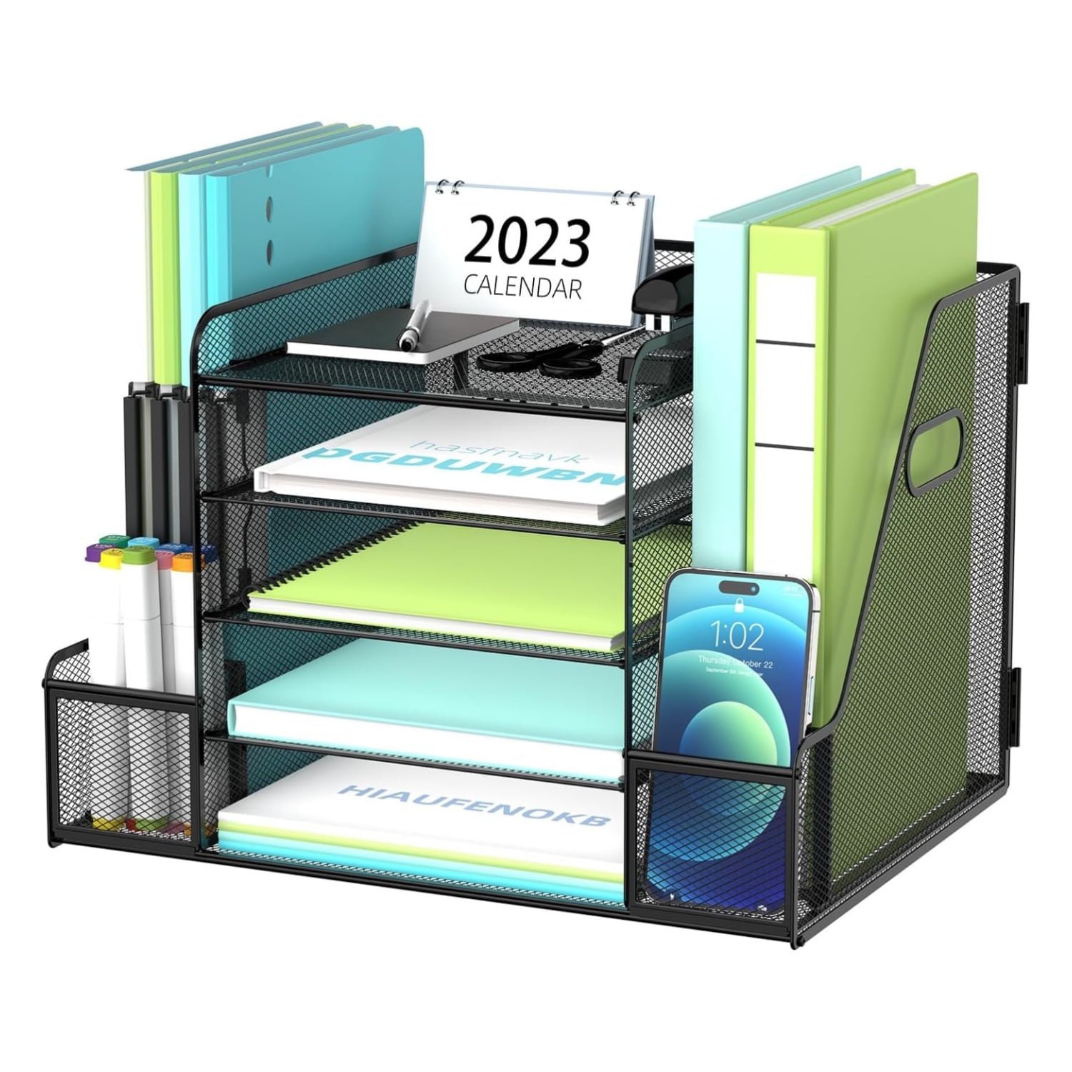 Inbox Zero 5-Tier Metal Mesh Desk Organizer With 2 File Holder, Paper ...