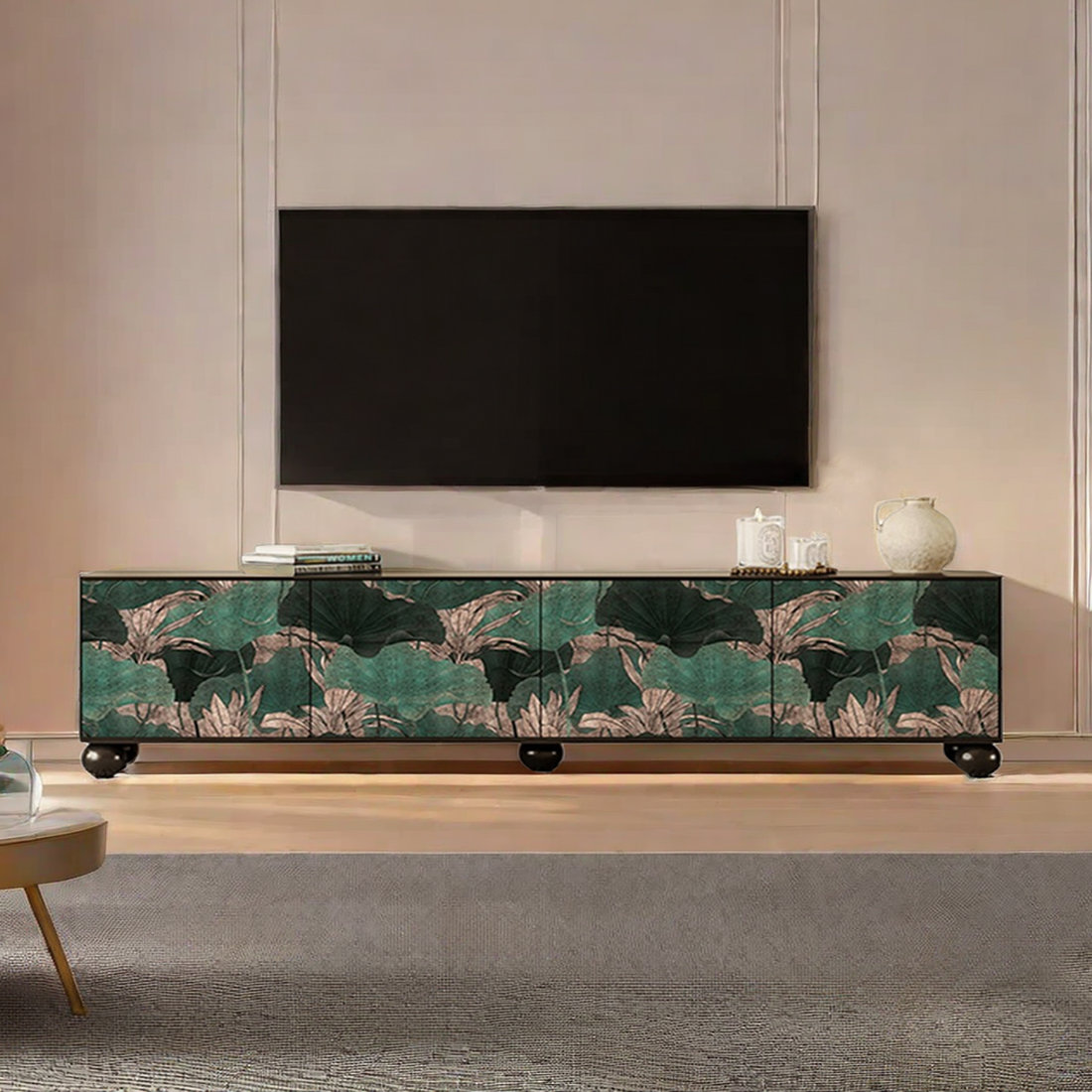 Aurora Craft Ash Wood TV Stand With Storage Cabinets 78.74'' Media ...