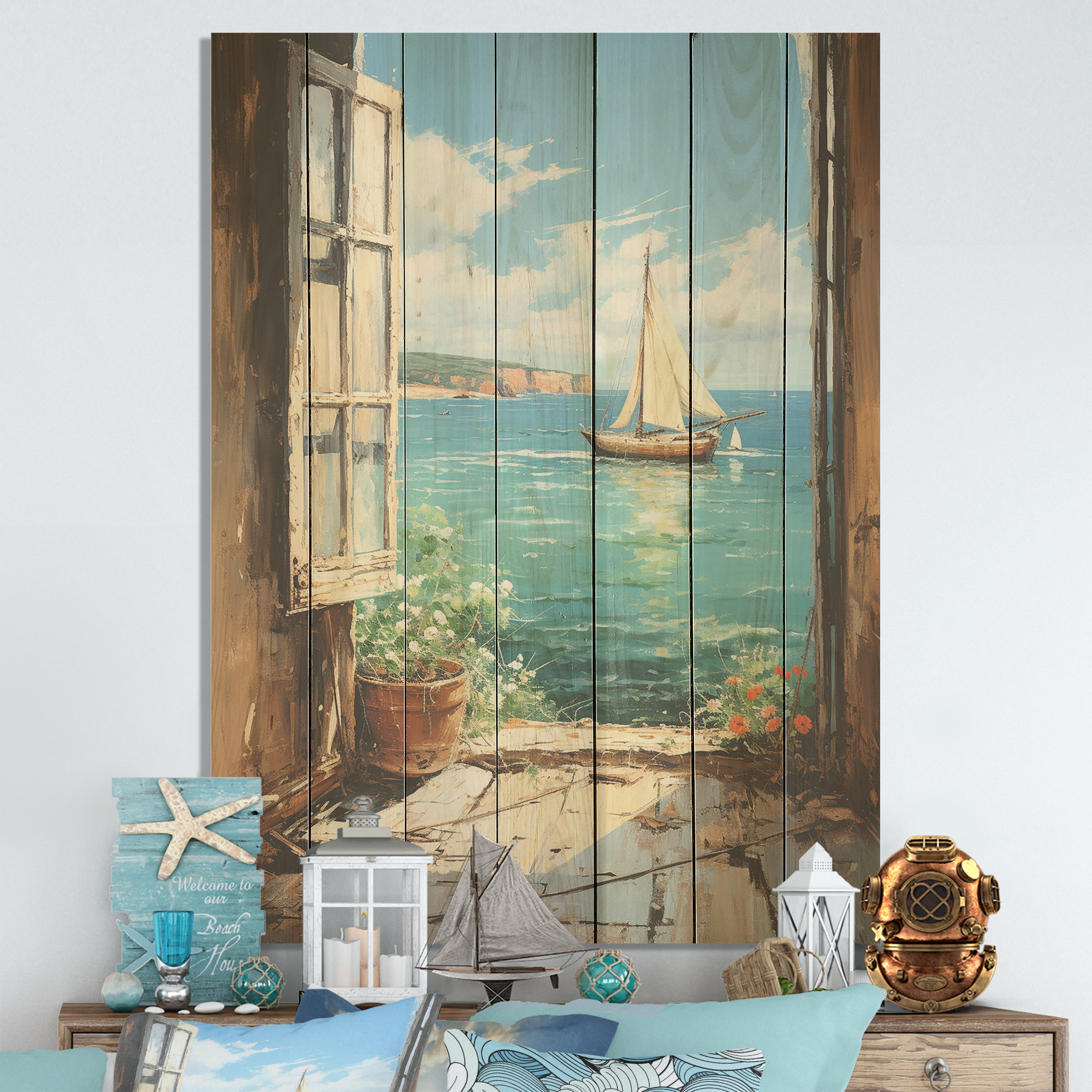 Breakwater Bay Sailing Boat Ocean Windows View II - Coastal Windows On ...