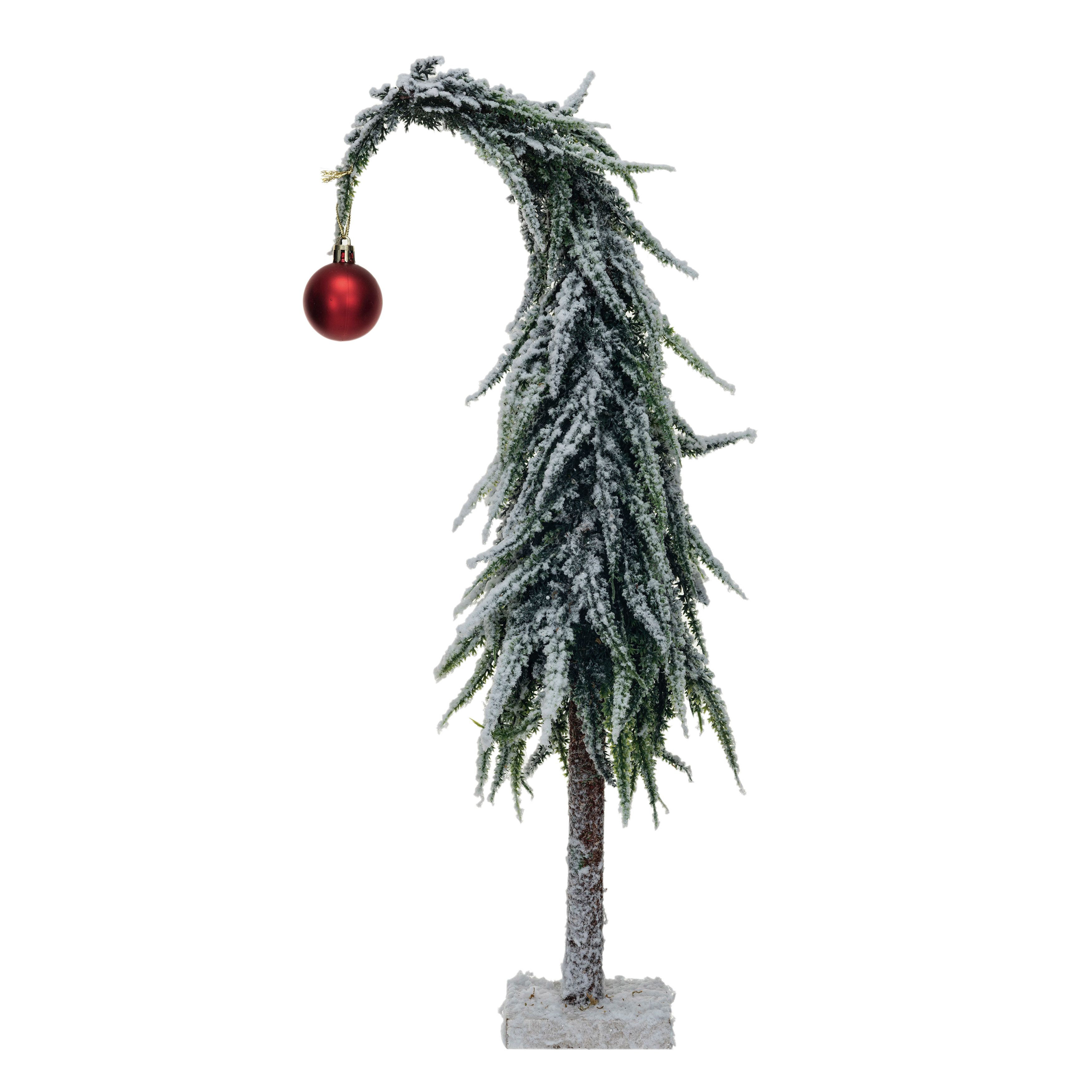 The Holiday Aisle® Tall Faux Evergreen Tree With Wood Base And Snow ...