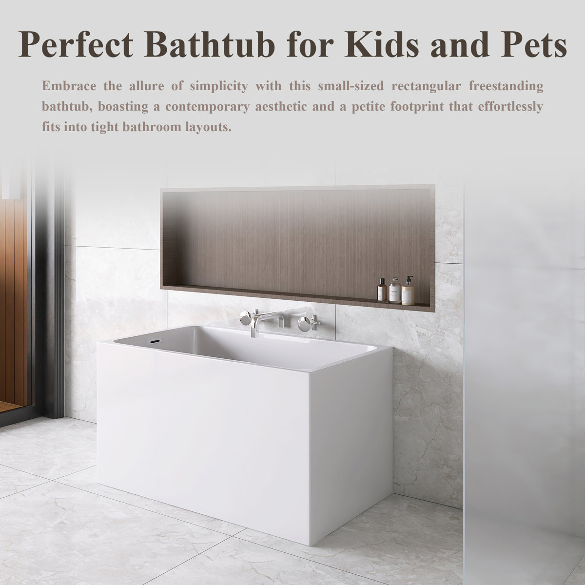 JimsMaison 43'' x 28'' Freestanding Soaking Acrylic Small Bathtub with ...