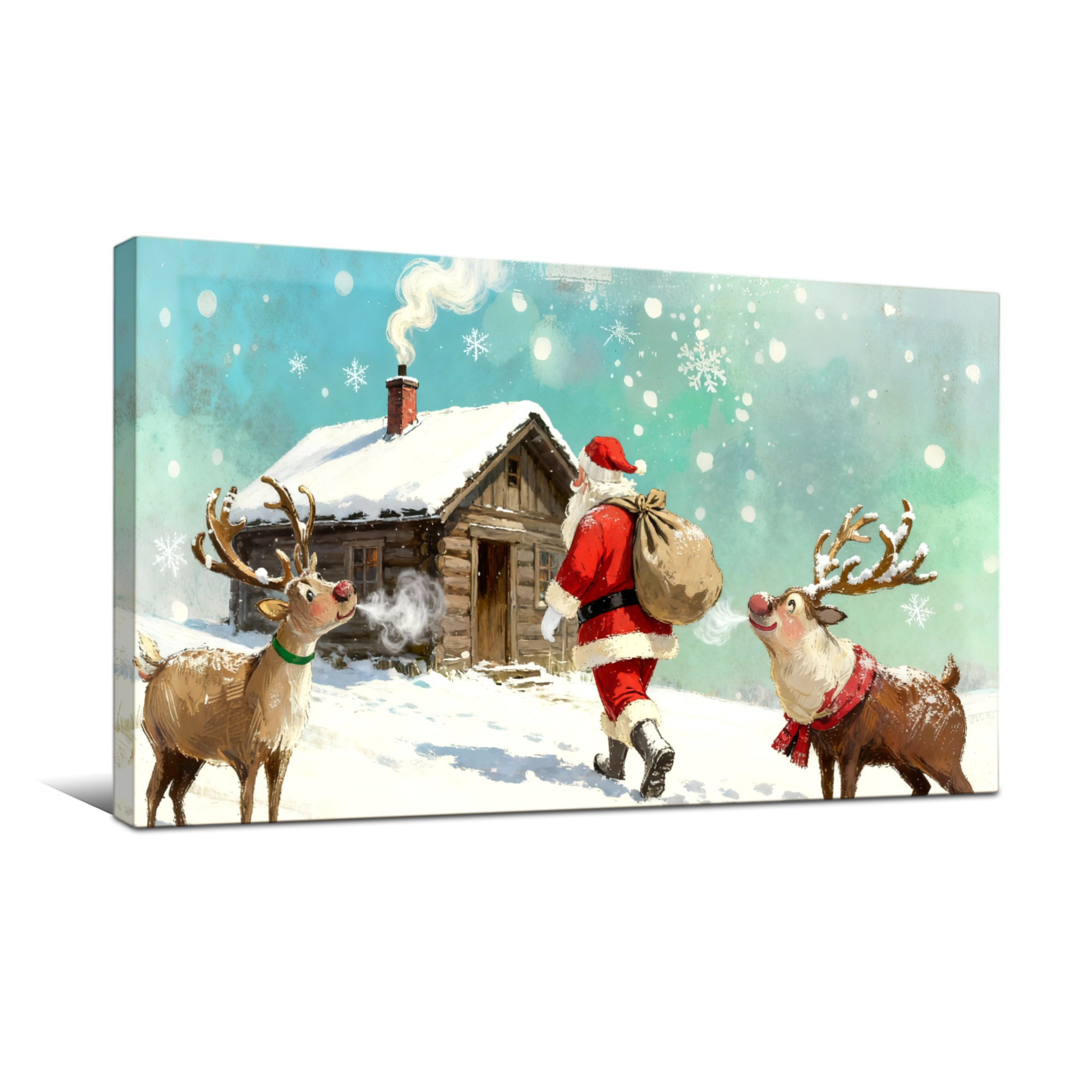 Canora Grey Christmas Santa Claus With Reindeer In Snowy Landscape ...