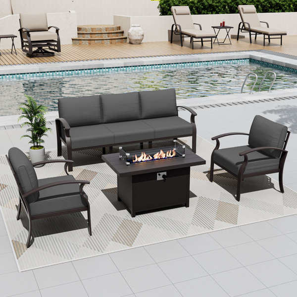 Lark Manor Outdoor Patio Aluminum 5-Person Conversation Set With LP ...