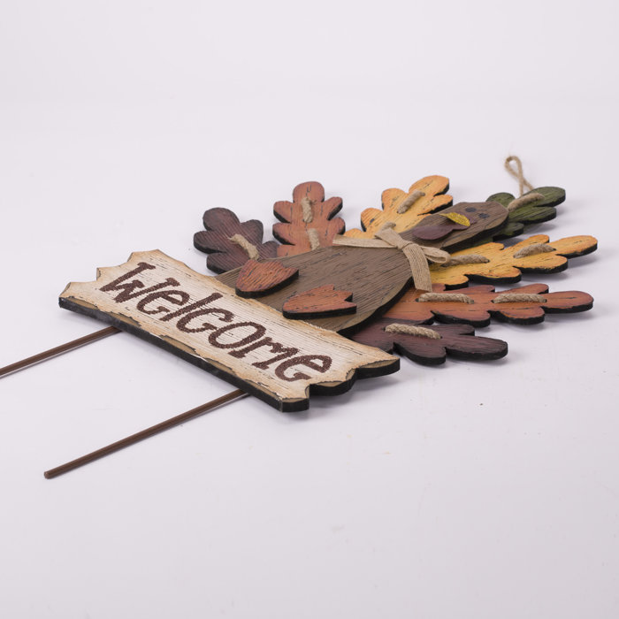 Glitzhome Burlap Wooden Autumn Turkey Welcome Sign & Reviews | Wayfair