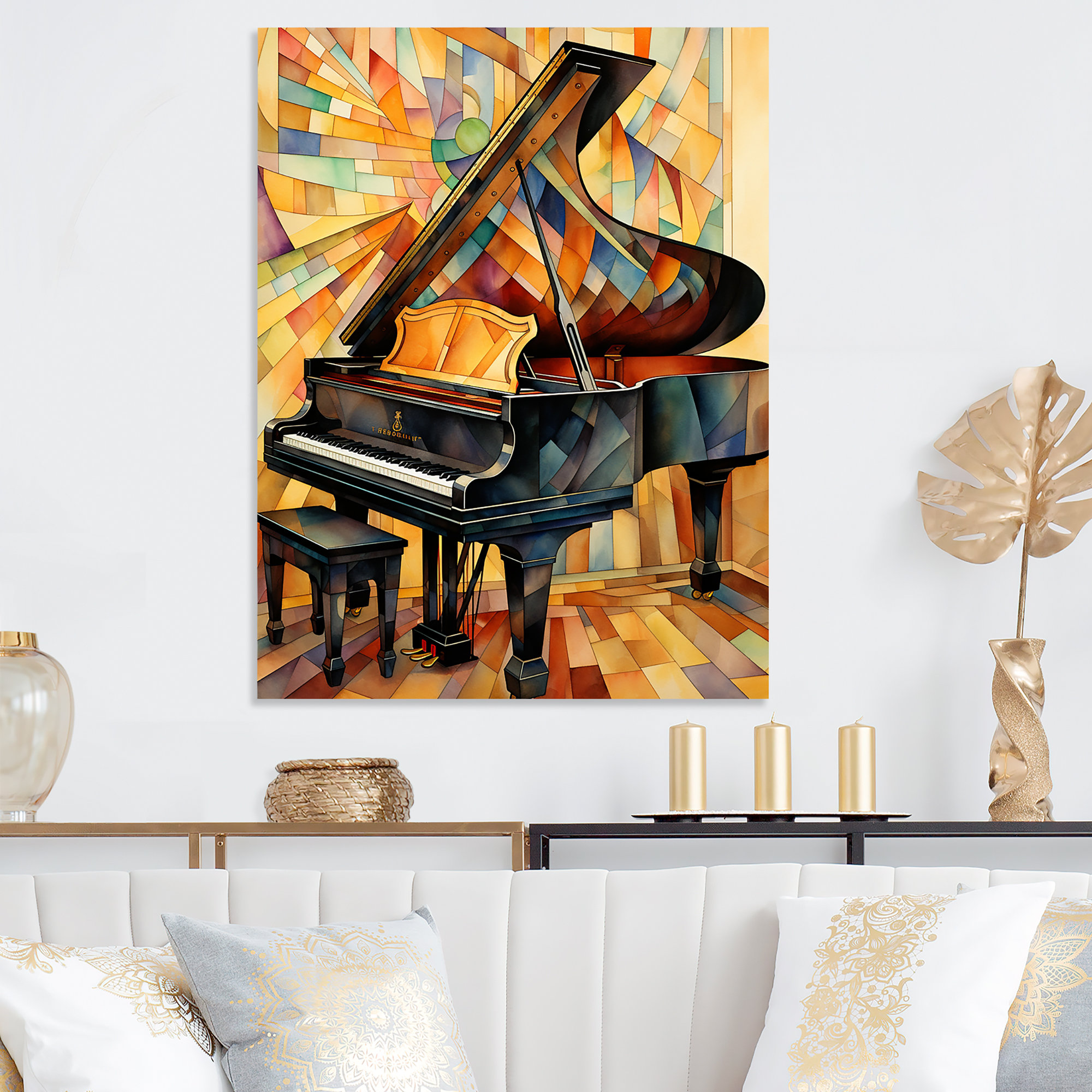 Lark Manor™ Cubic Black And Yellow Piano Elegance - Piano Metal Wall ...