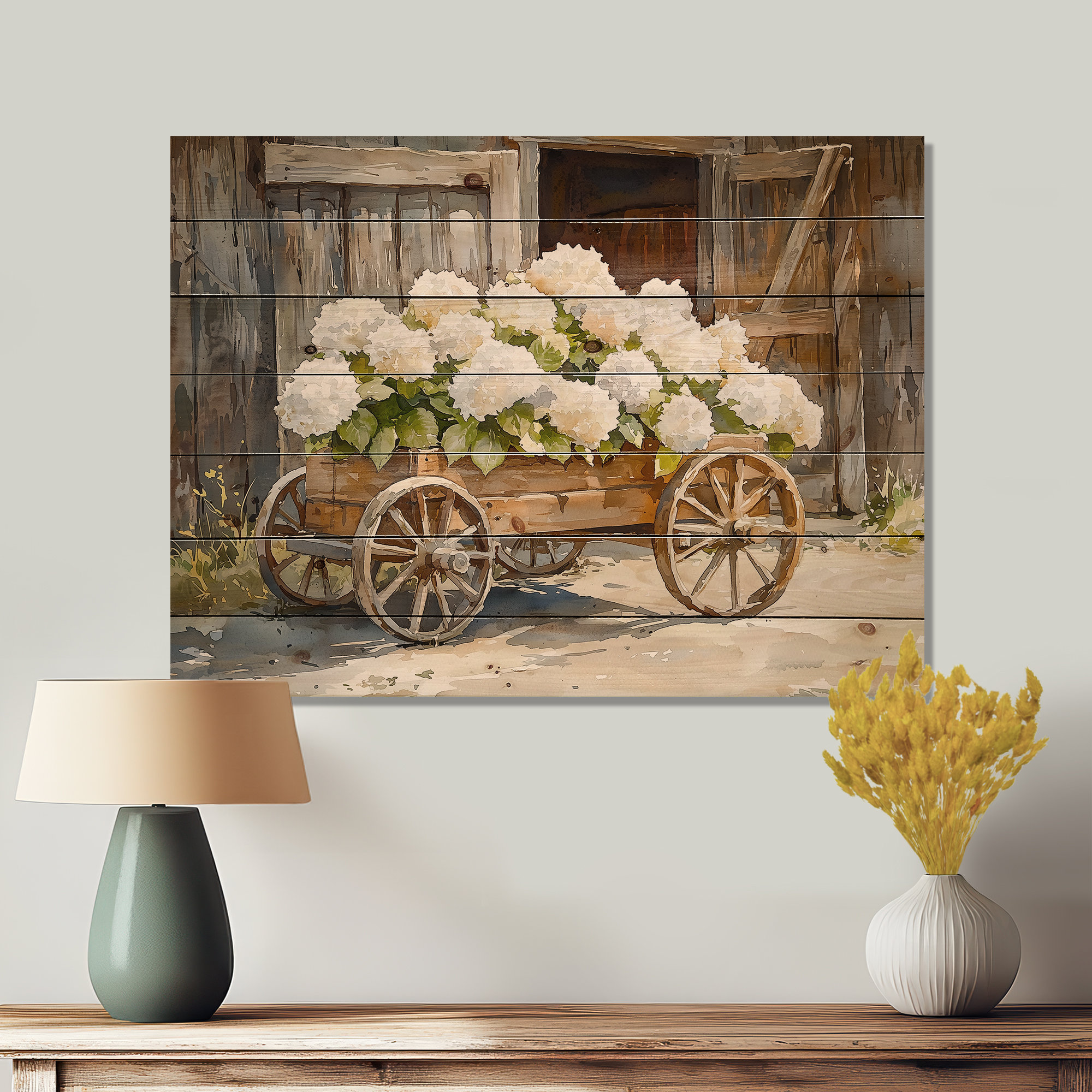Ophelia & Co. Farm Hydrangeas By The Wooden Cart - Hydrangea Wood Wall ...