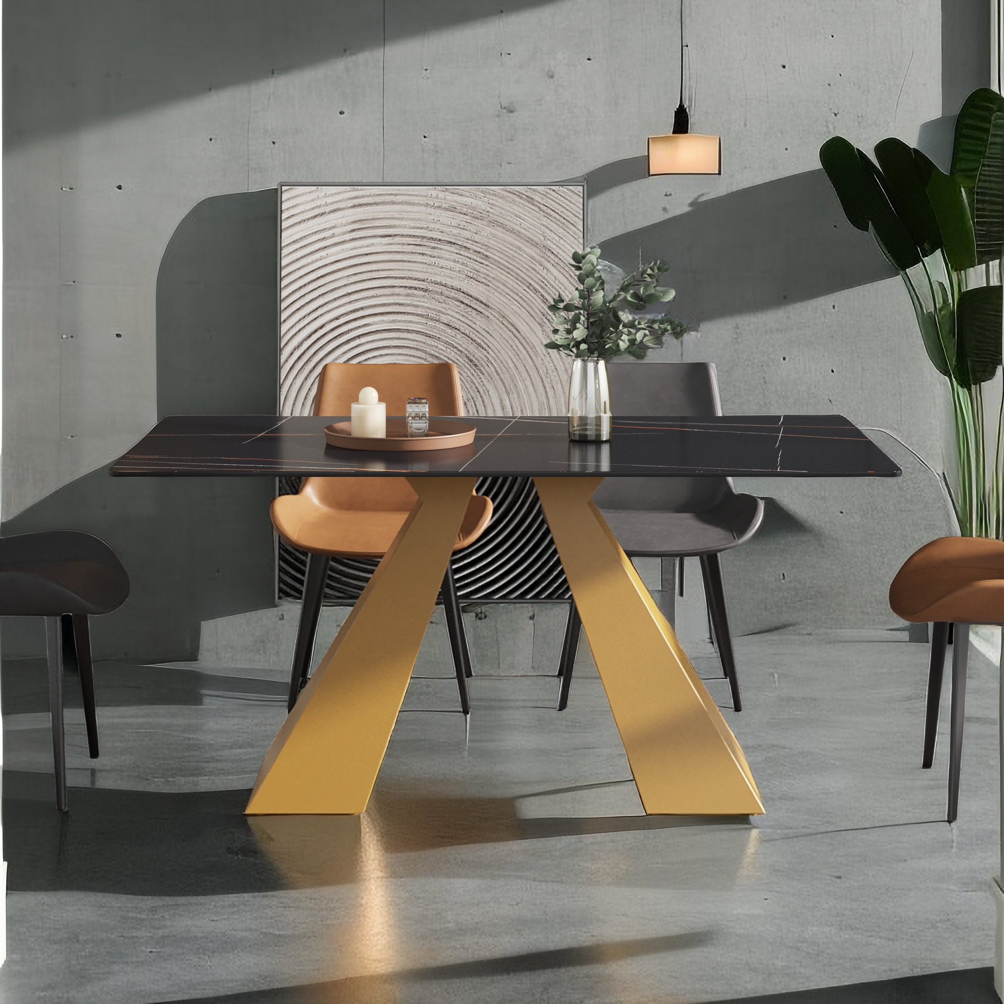 Brayden Studio® Rectangular Sintered Stone Dining Table for Modern ...