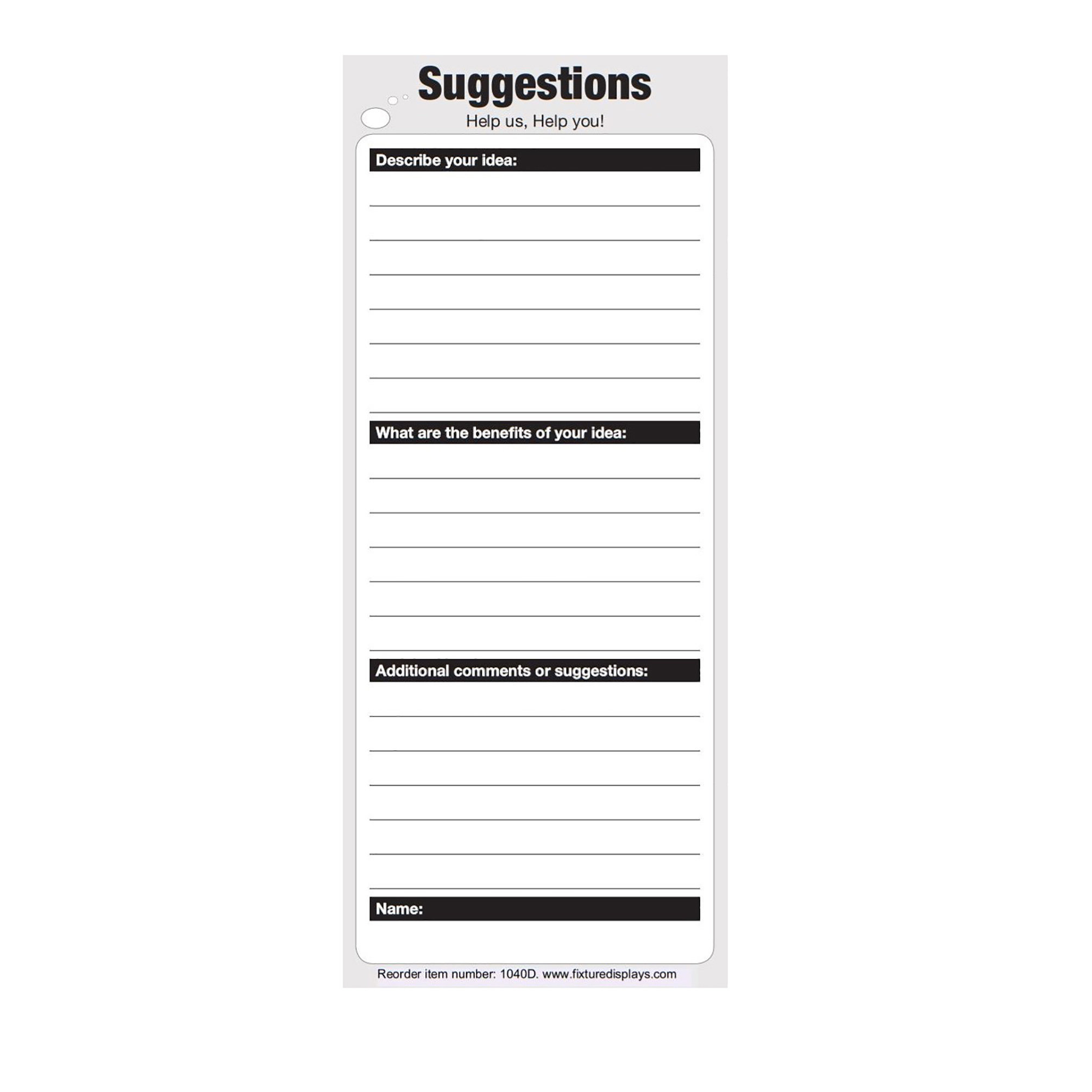 Fixturedisplays® 25 Suggestion Cards, Suggestion Guest And Employee ...