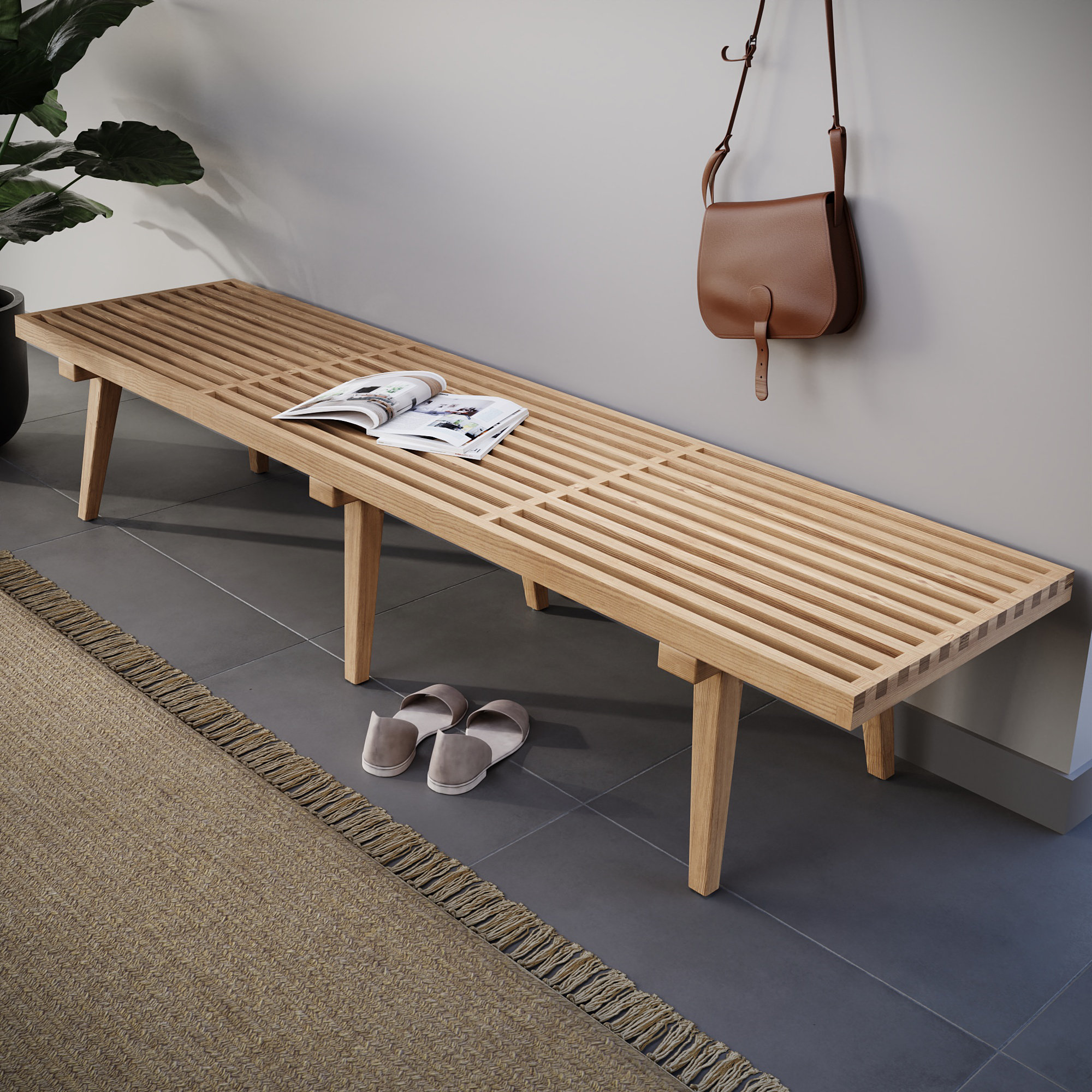 Corrigan Studio Keld 72" Rectangular Bench Wide Wooden Storage Bench ...