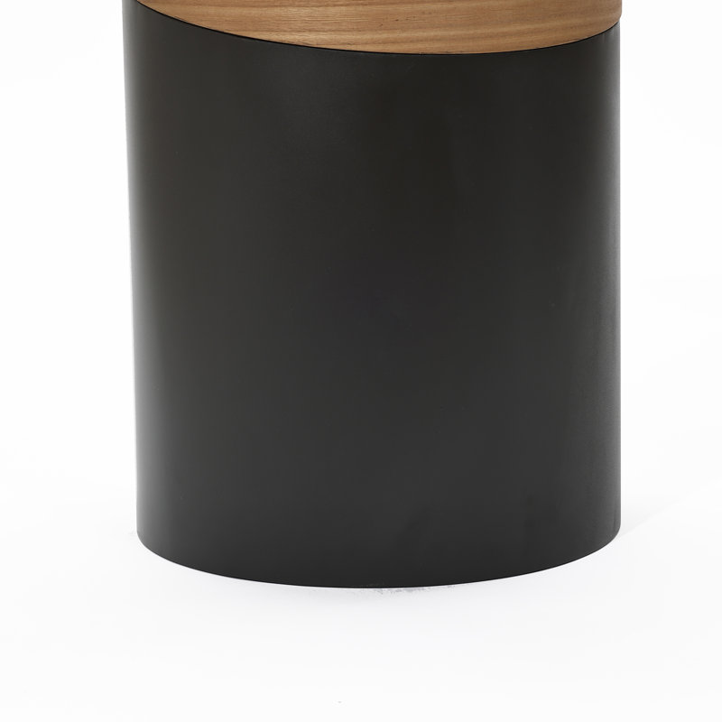 Ivy Bronx Lameen Natural Wood and Metal Round Drum End Table & Reviews ...