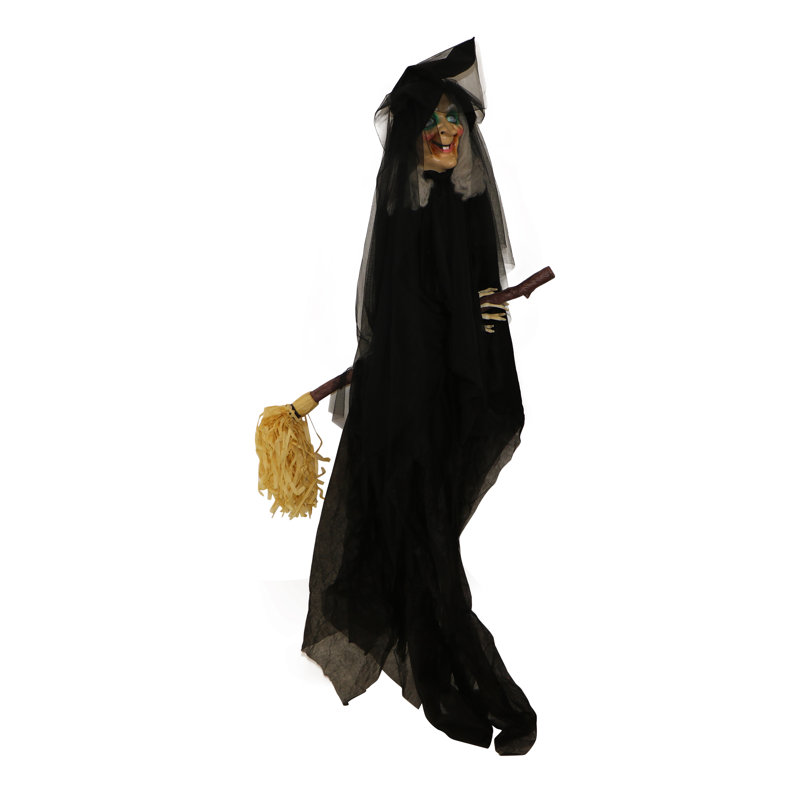 Haunted Hill Farm 6.5 ft. Witch on Broom, Indoor/Covered Outdoor ...