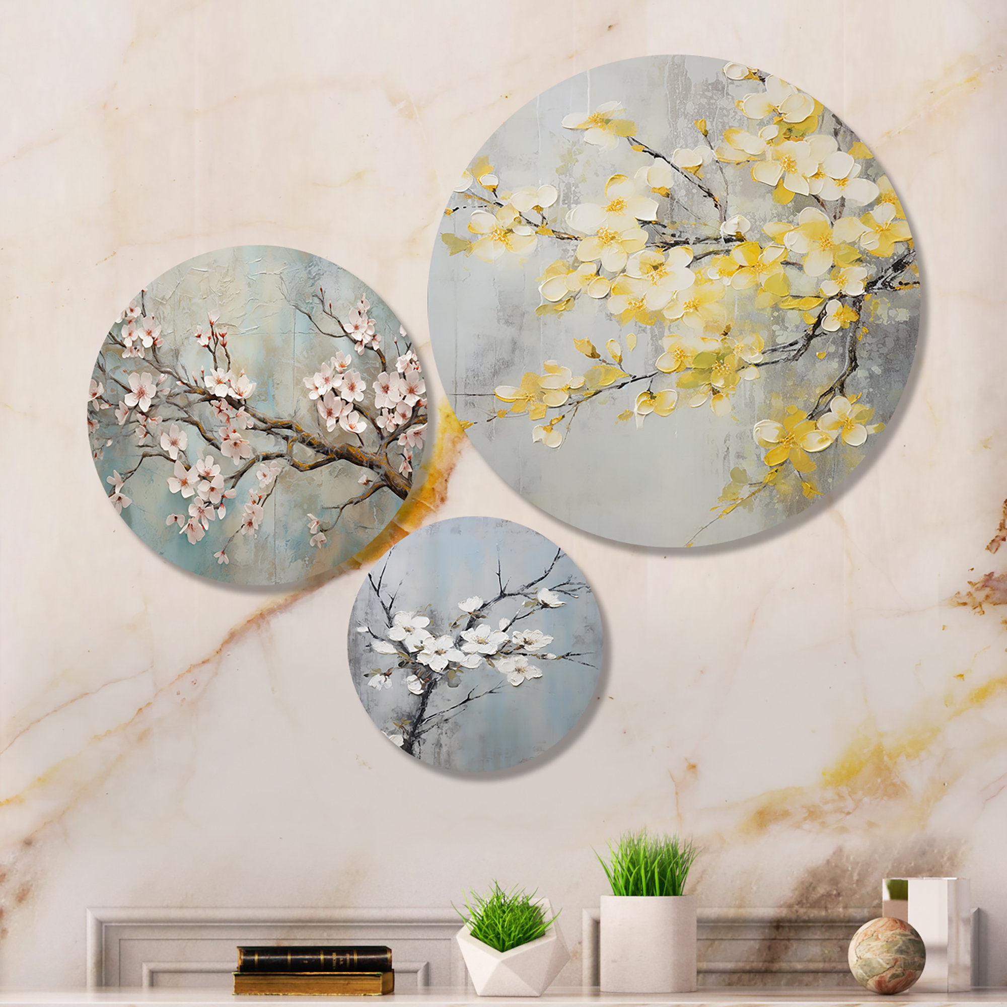 East Urban Home Apple Blossom Harmony IX On Metal 3 Pieces Print | Wayfair