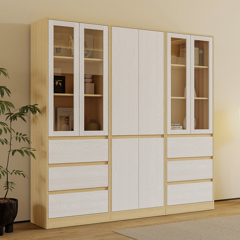 Latitude Run® 71" H x 71" W Glass Library Bookcase, 5-tier Book Cabinet ...