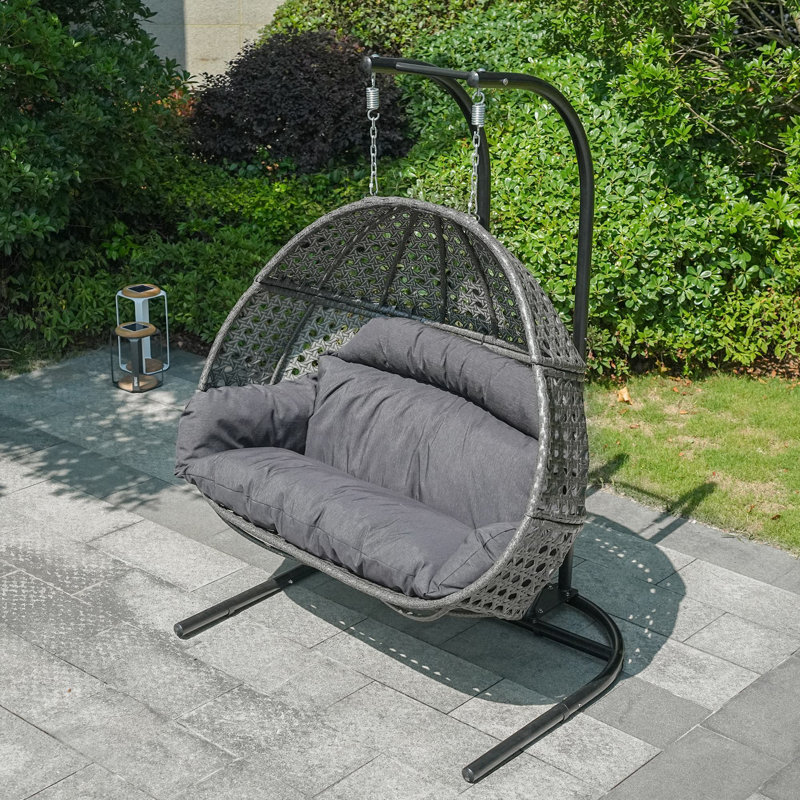 Dakota Fields Kendley Rattan Wicker Egg Chair With Stand For 2 Person ...