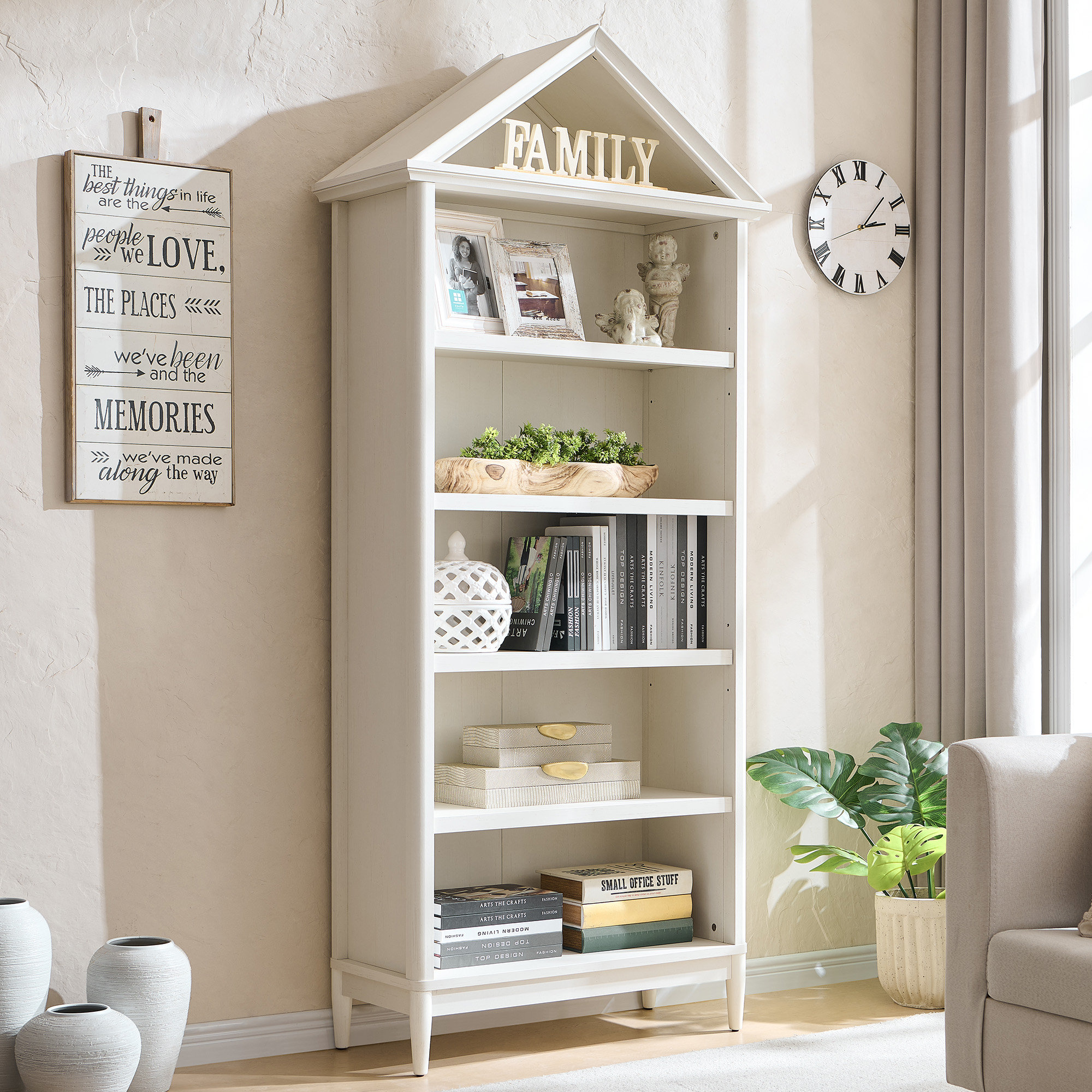 Lark Manor™ 75.9" Tall Angled Arch Bookshelf, 5 Tiers Geometric Large ...