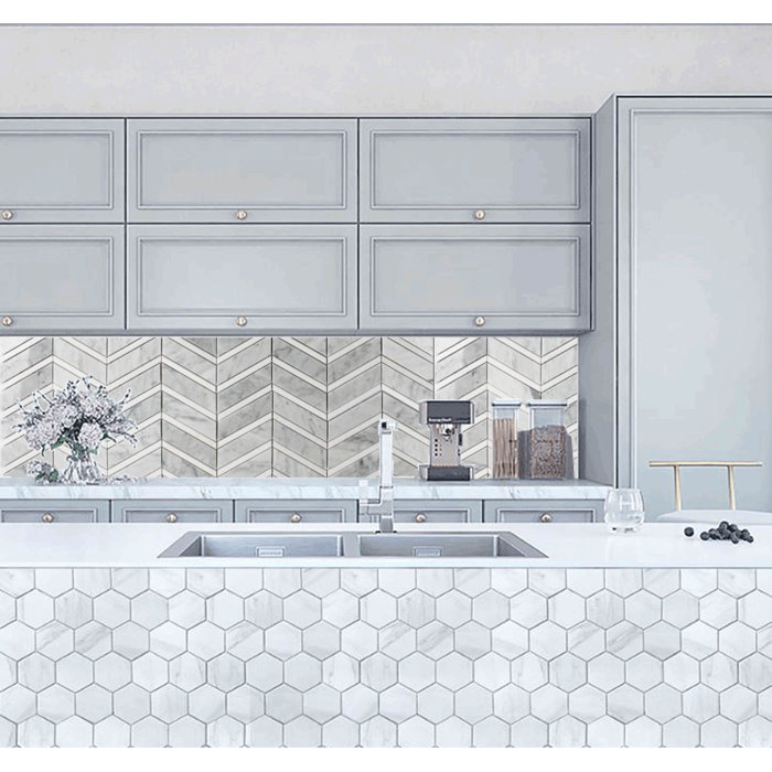 Mango Tile Roma 9" x 16" Marble Herringbone Mosaic Wall & Floor Tile ...