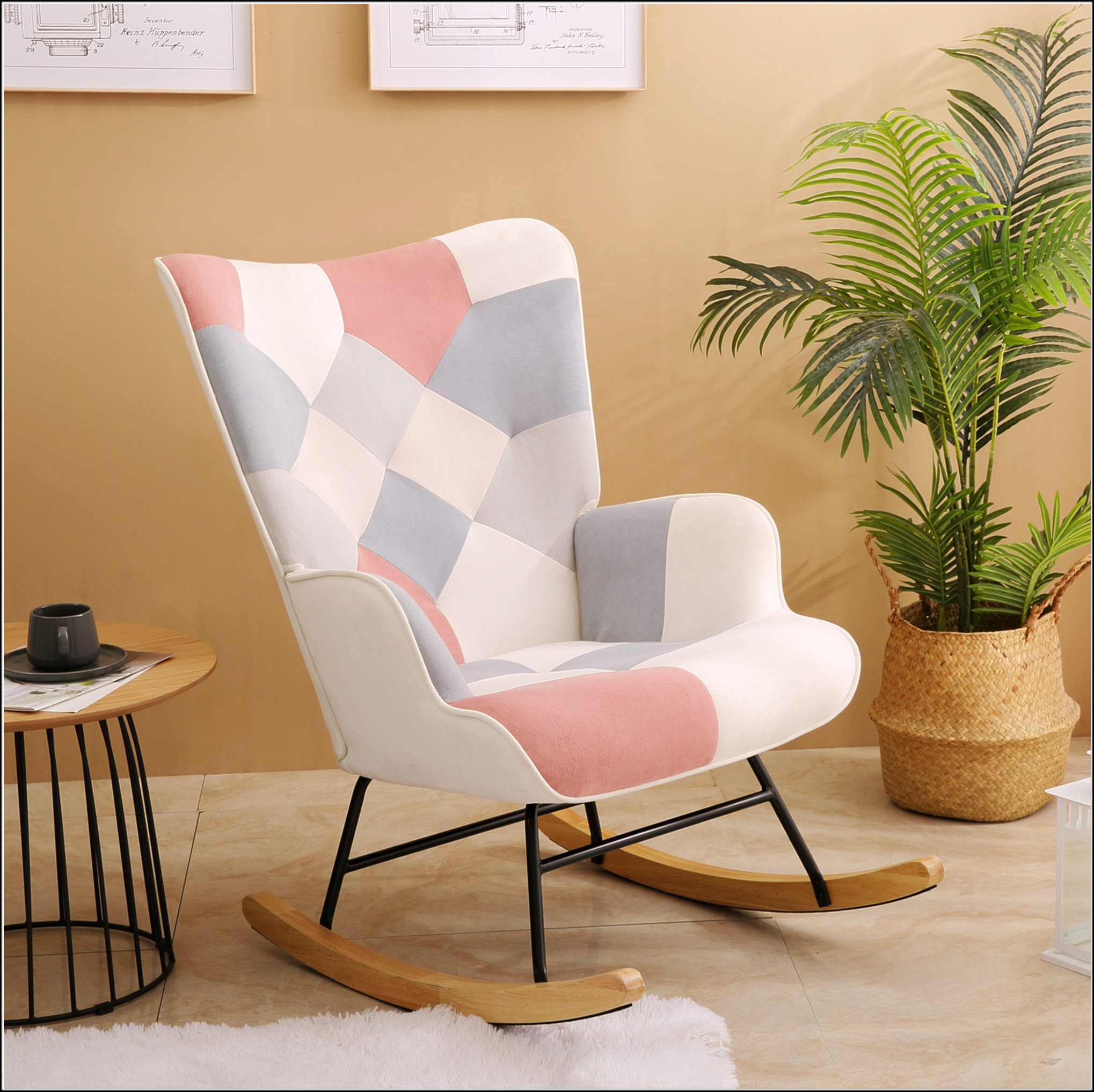 George Oliver Accent Rocking Chair, Mid Century Fabric Rocker Chair ...