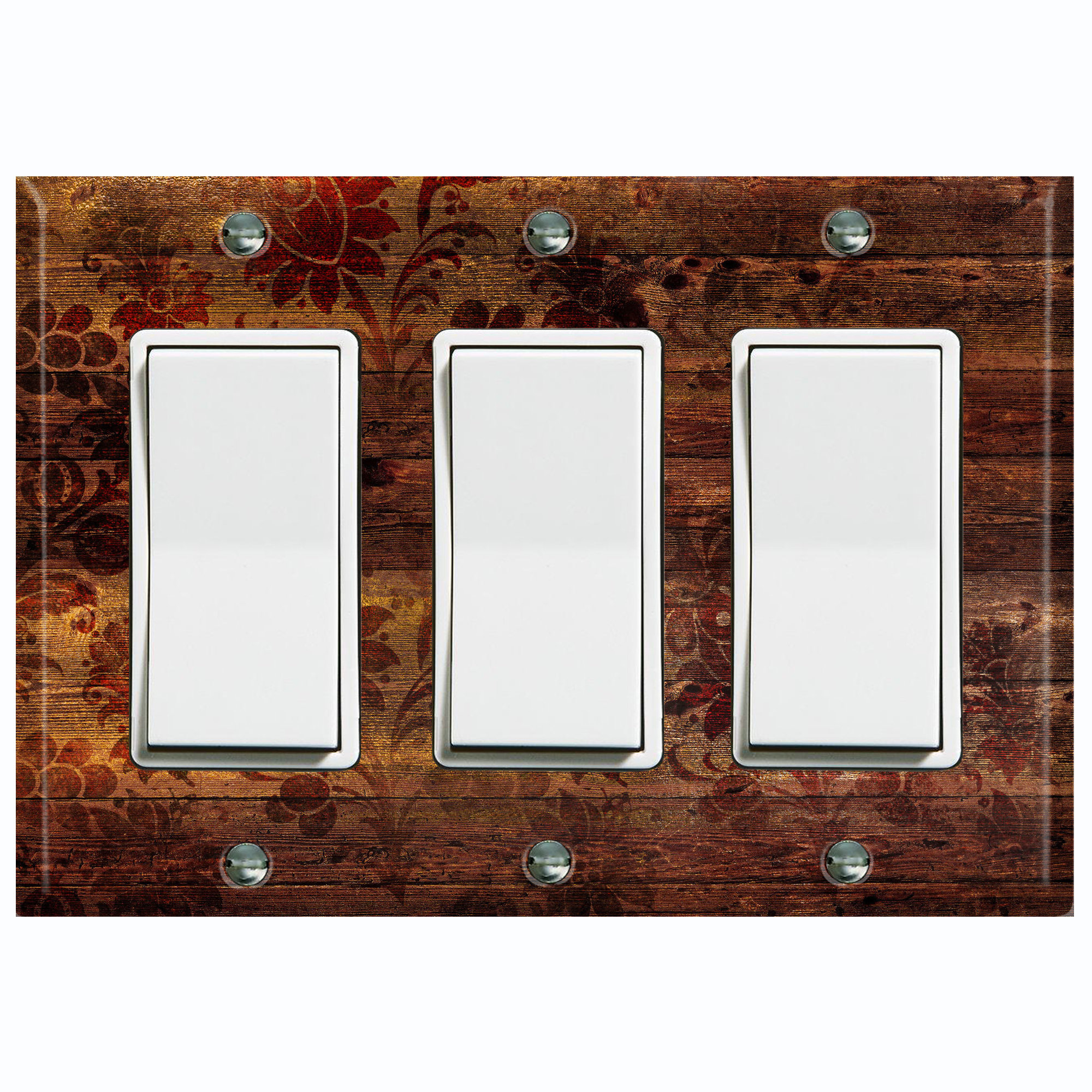 WorldAcc Brown Wood Flower Leaves Print 3-Gang Toggle Light Switch Wall ...