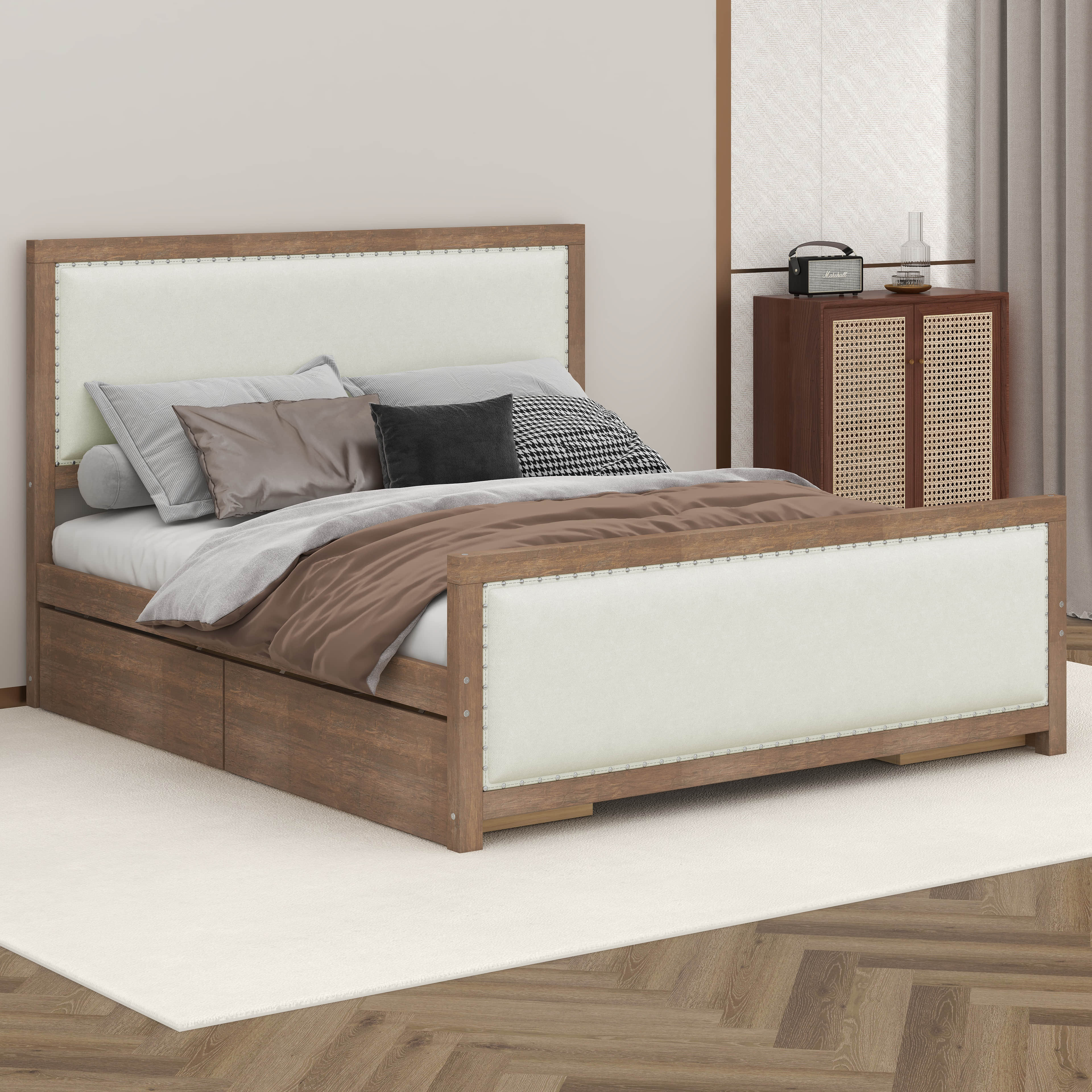Latitude Run® Ansis Upholstered Platform Bed with Wood Frame and 4 ...