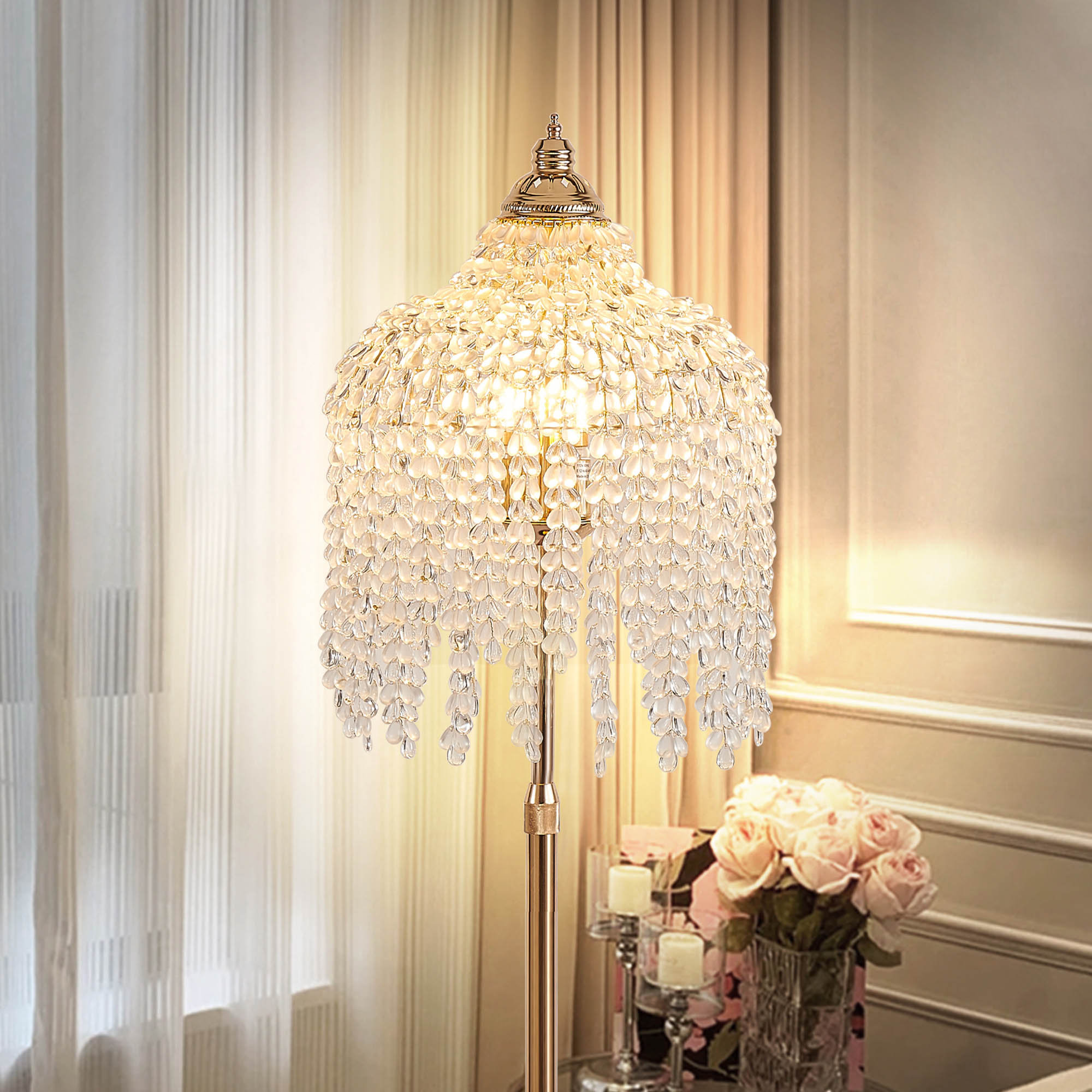 Mercer41 Furnary 63" Crystal Floor Lamp With Waterfall Or Cascading ...