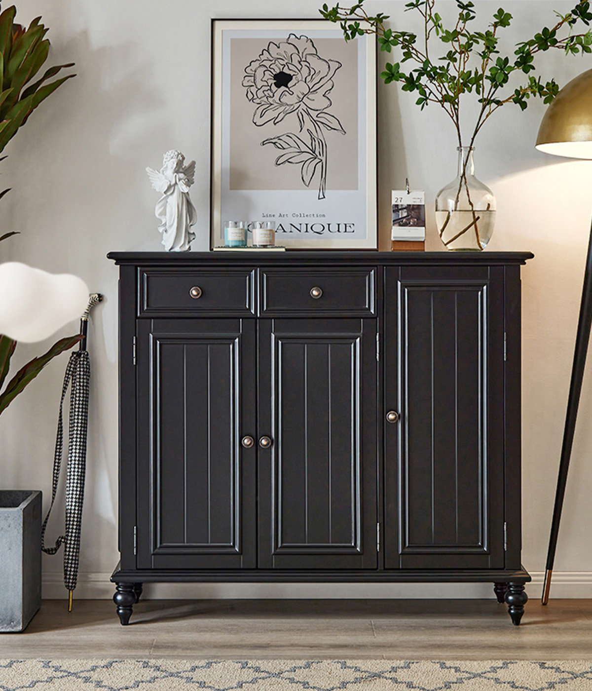 GLIDAS 41.34"H Black Mahogany Solid Wood;Solid + Manufactured Wood Shoe ...