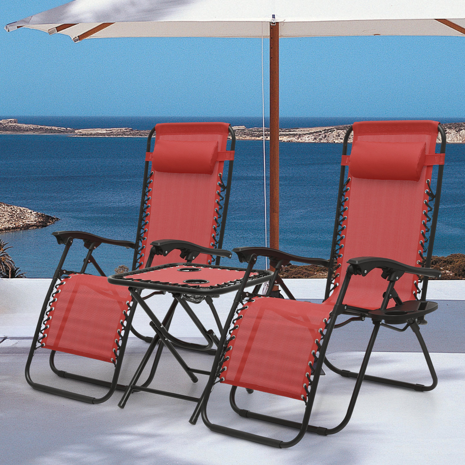 Arlmont & Co. Naje 3Pcs Folding Zero Gravity Reclining Chair Set with ...